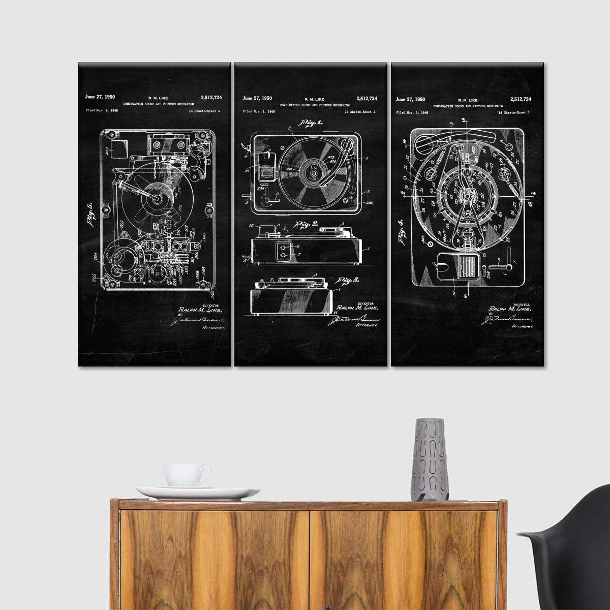 17 Stories Combination Sound And Picture Mechanism BW Patent On Canvas ...