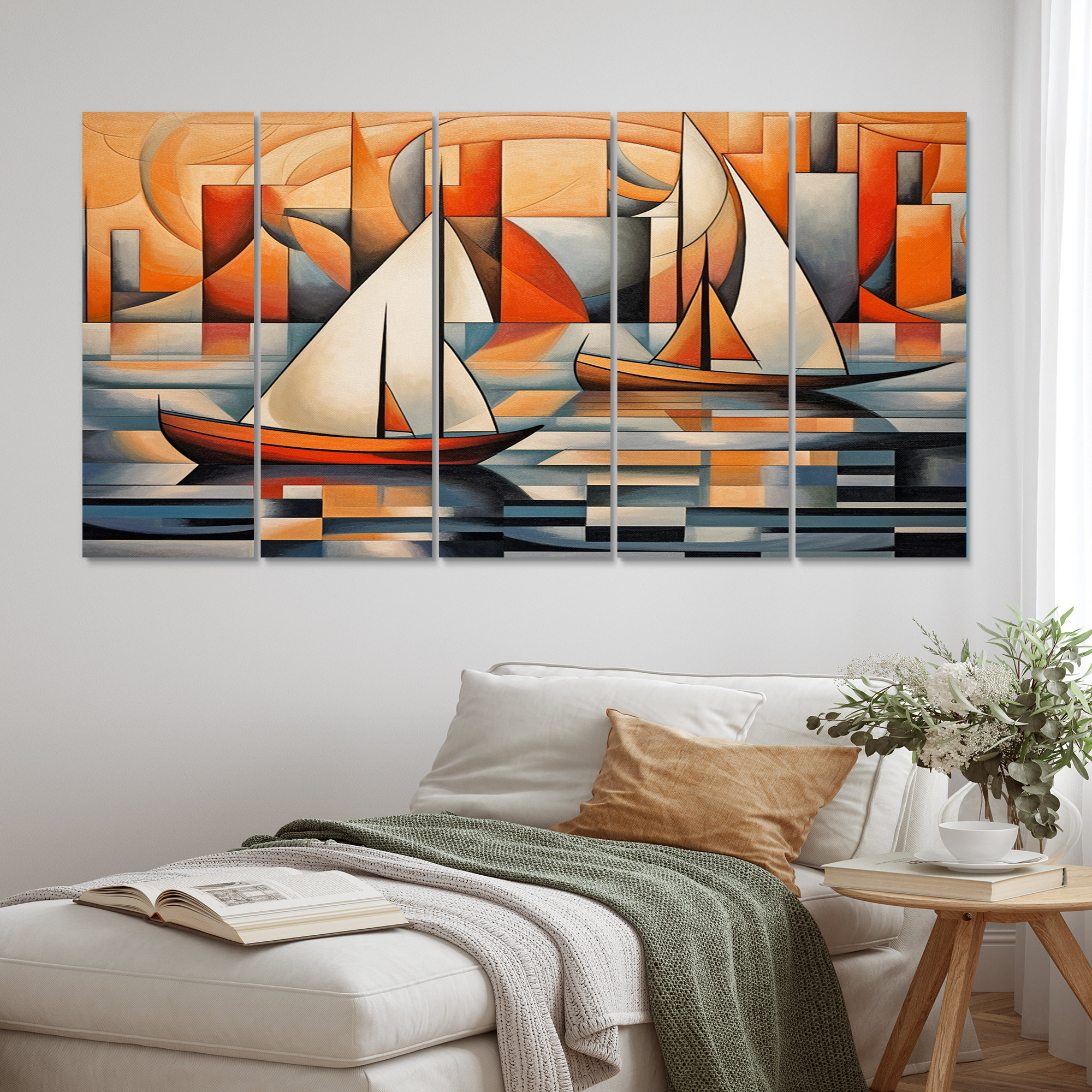 Longshore Tides Abstract Sailboats At Sunset Cubist Minimalism IV ...
