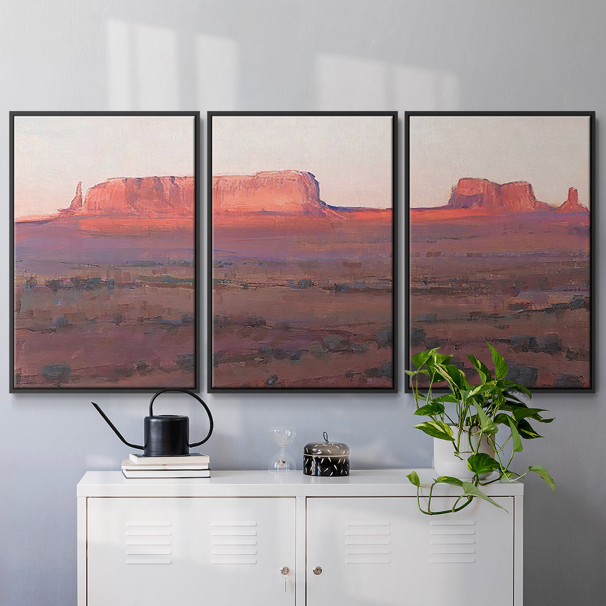 Union Rustic Red Rocks At Dusk I Framed On Canvas 3 Pieces Print | Wayfair