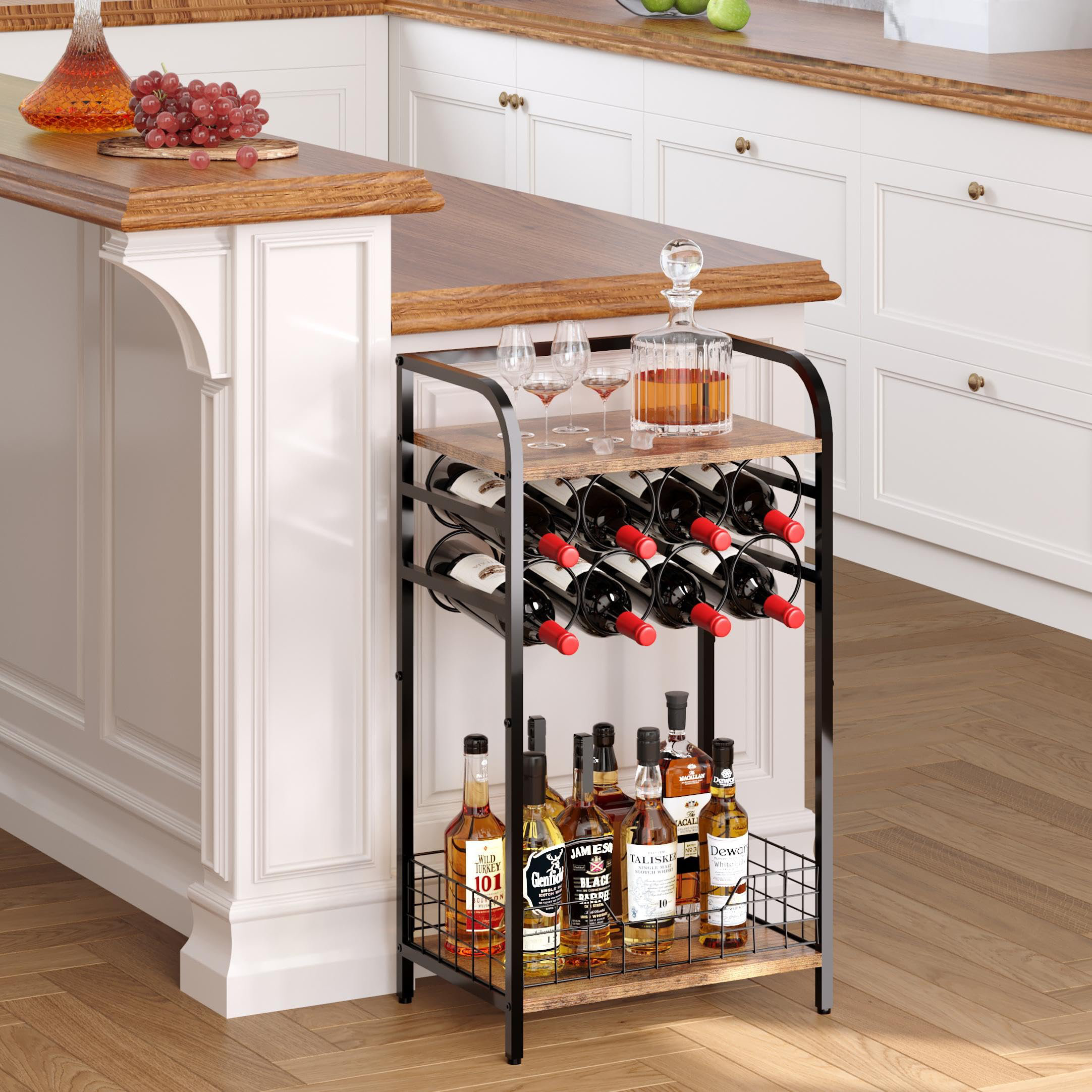 17 Stories 3-Tier Wine Bar Table: Small Liquor Bottle Holder With 8 ...