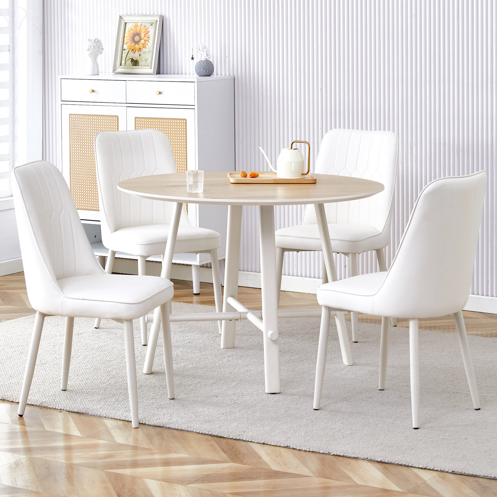 George Oliver Table And Chair Set, MDF Desktop, White Metal Table Legs ...