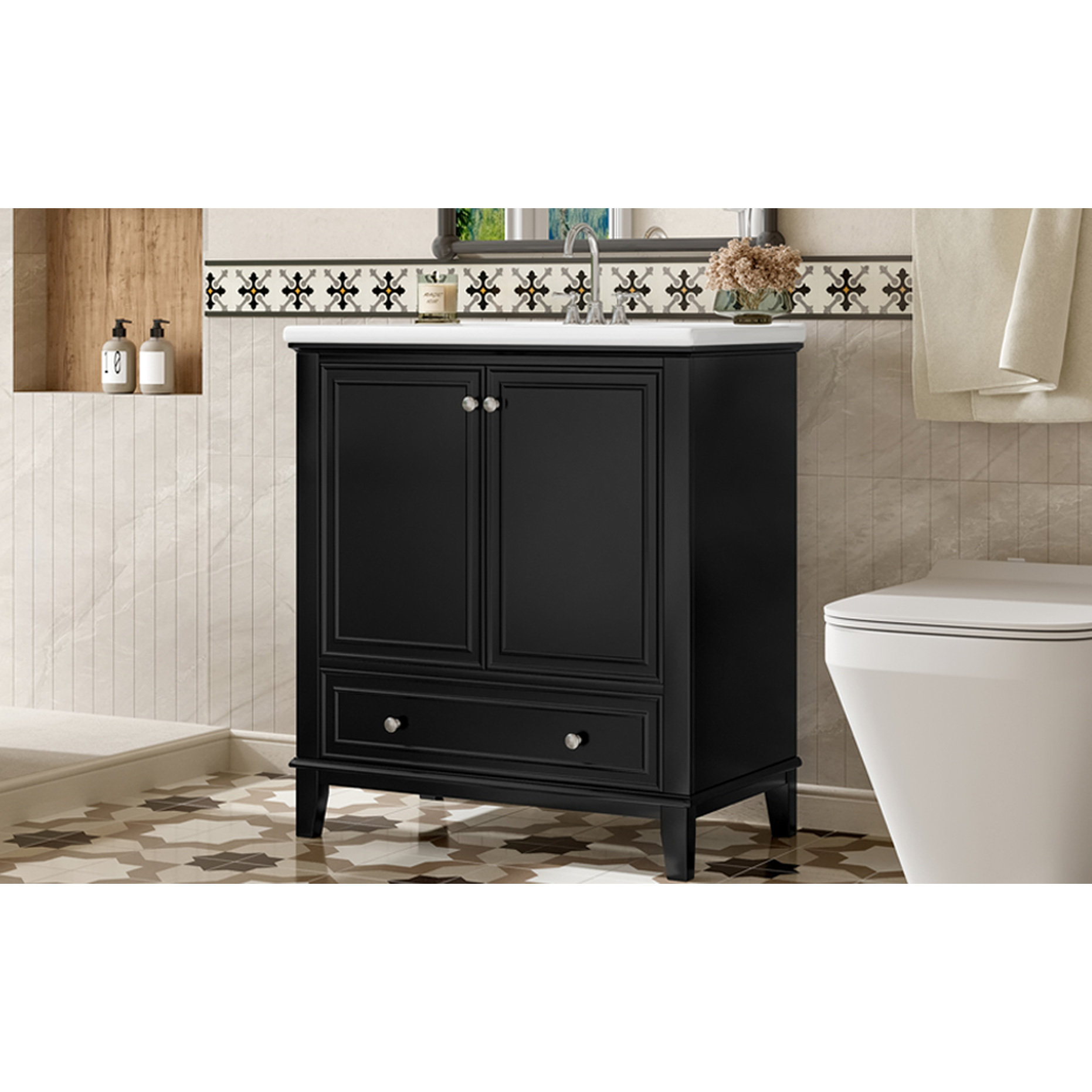 Ebern Designs 30" Bathroom Vanity With Smooth Ceramic Sink, Two - Door ...