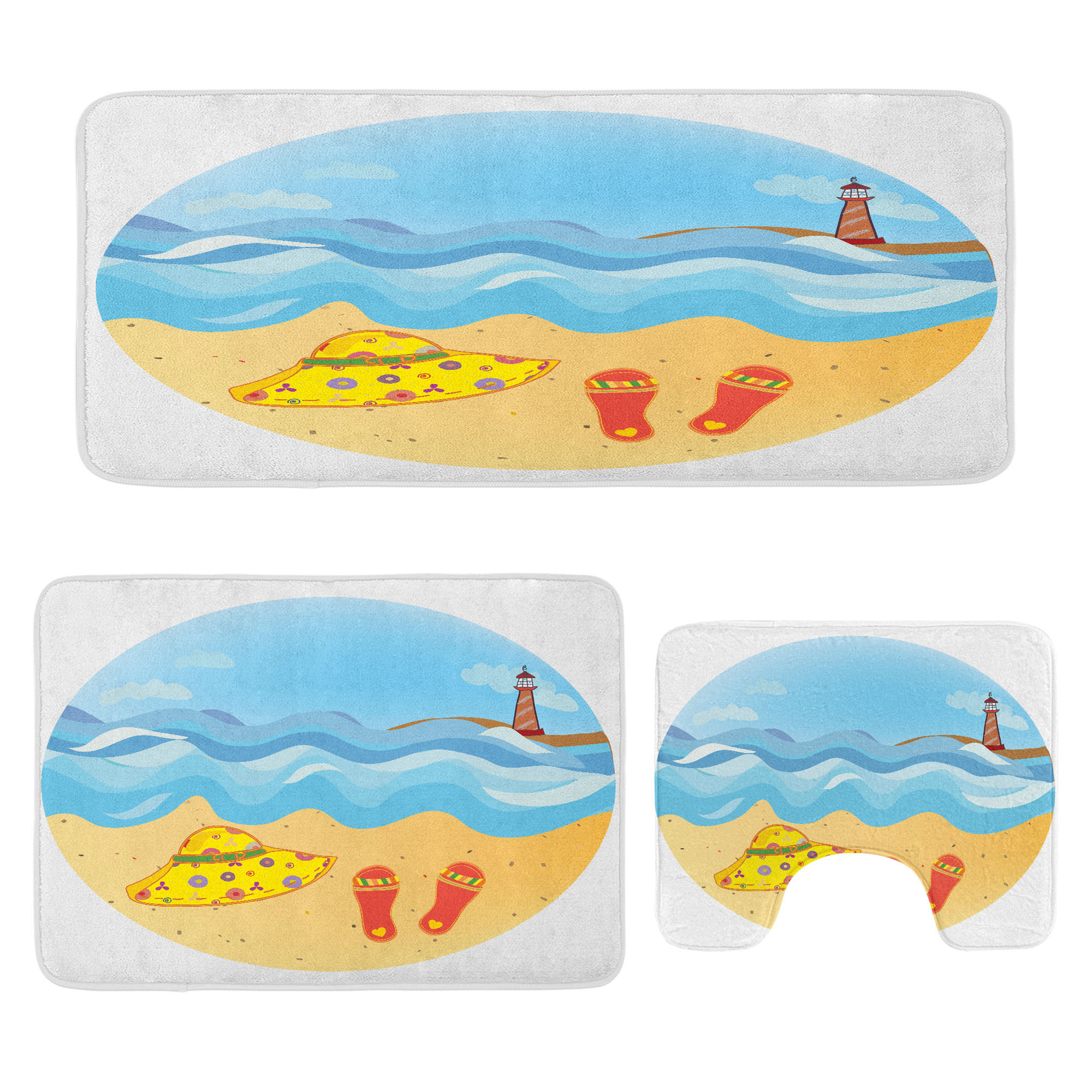 East Urban Home Lighthouse Bathroom Rug Set 3 Pieces U-Shape ...