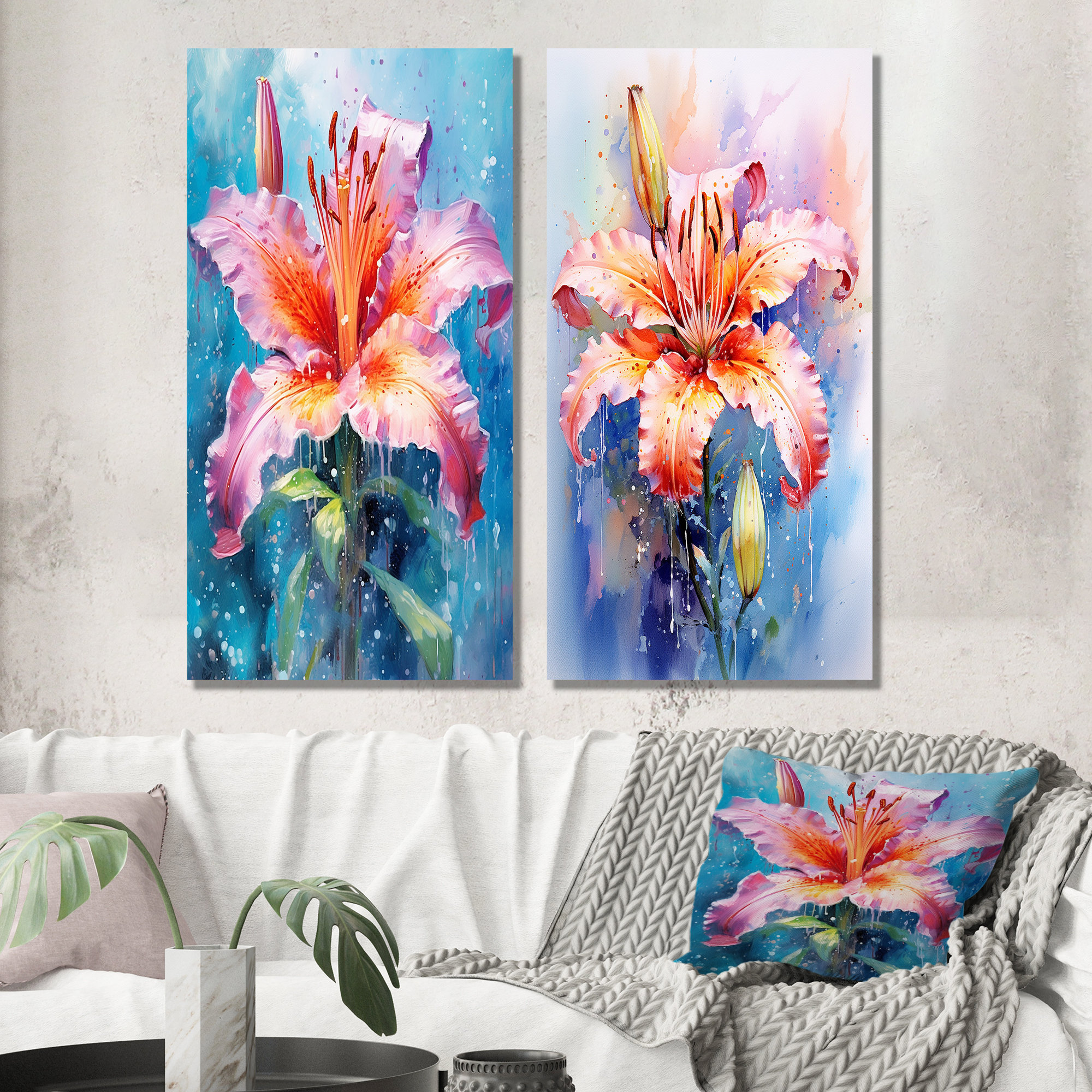 Lark Manor™ Watercolor Coral Lily Flower Tranquility - Flower Lilies ...