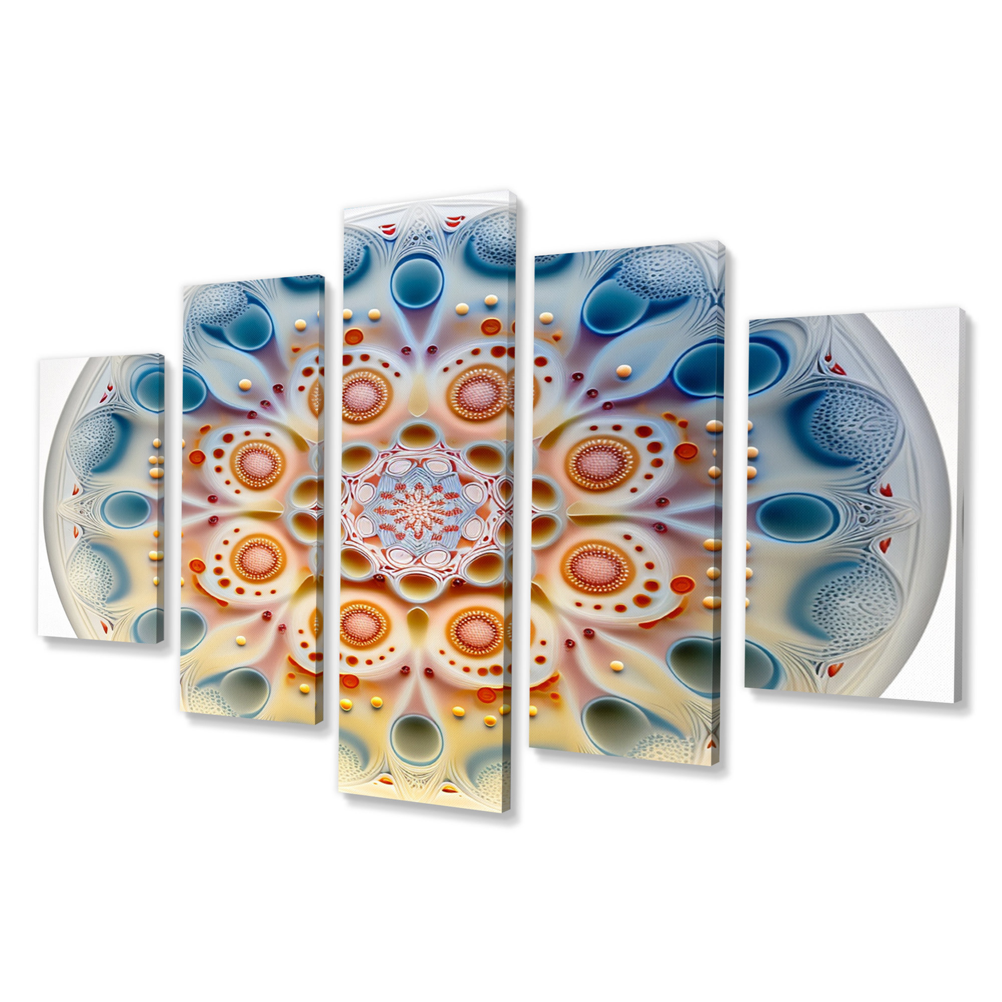 Dakota Fields Soft Colored Cymatics Mandala VI - Modern Geometric Canvas Art Print - 5 Panels ...