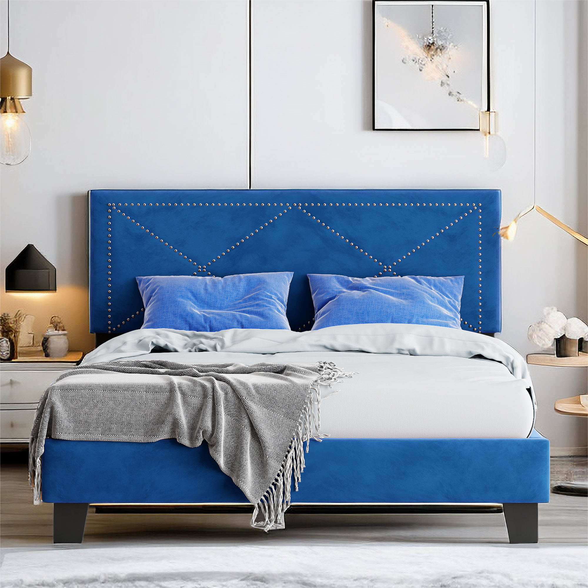 House of Hampton® Kadren Upholstered Bed with Rivet Design | Wayfair