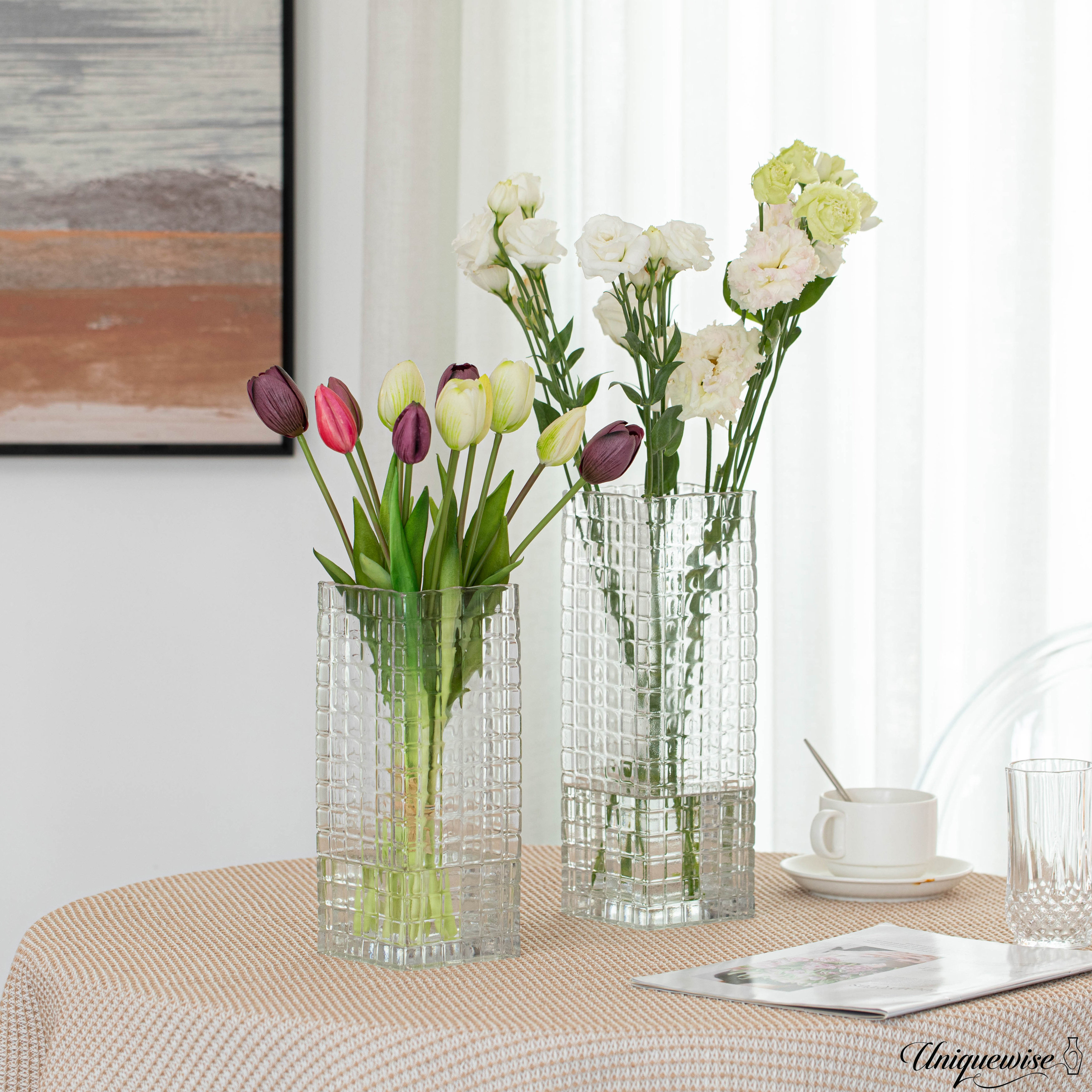 Uniquewise Set Of 10 And 12-Inch Square Frosted Gray Glass Table Vases ...