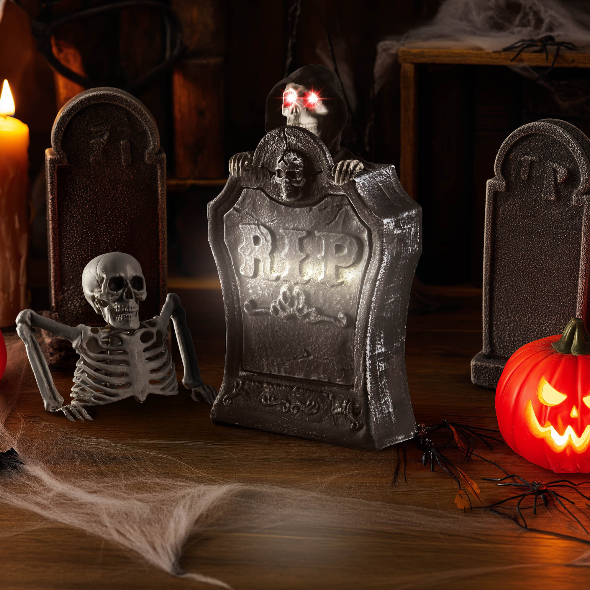 The Holiday Aisle® 15" Animated Halloween Tombstone & Half Skeleton ...