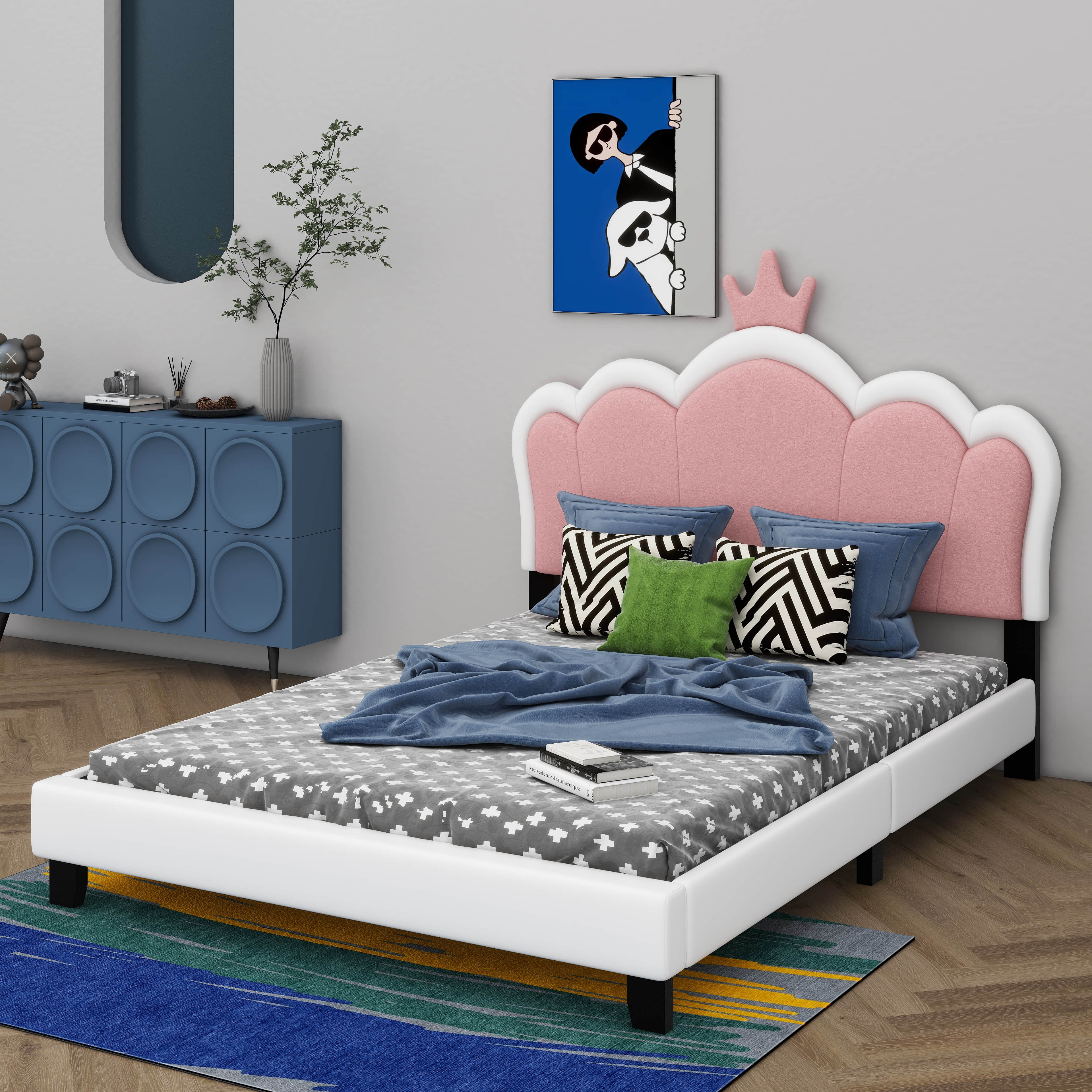 Gemma Violet Princess Bed With Upholstered Headboard Featuring A Crown ...