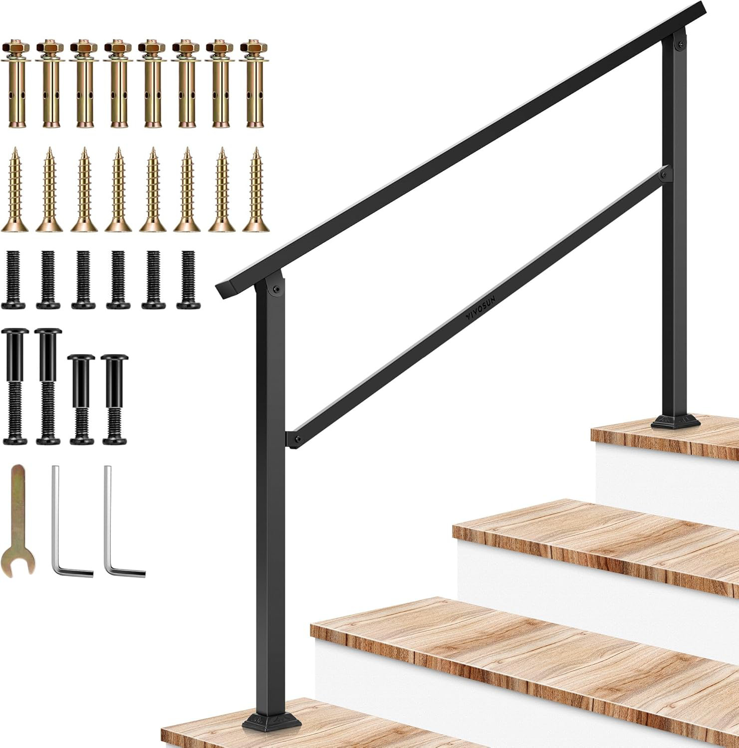 XIANGXIELISHE Outdoor Handrail, 4 Step Stair Handrail, 54" X 36" Fits 1 ...