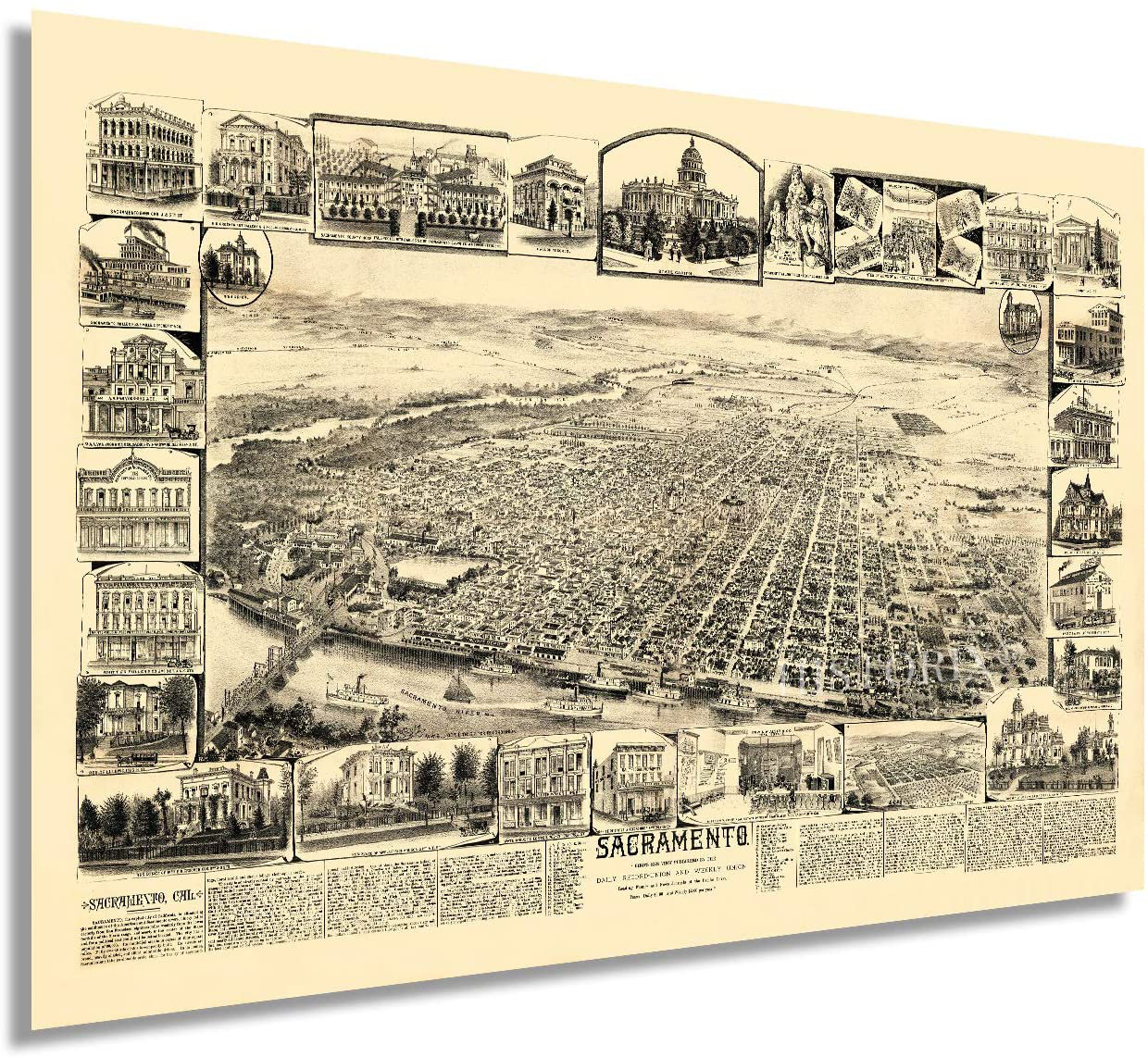 HISTORIC PRINTS HISTORIX Vintage 1890 Sacramento California Map Poster ...