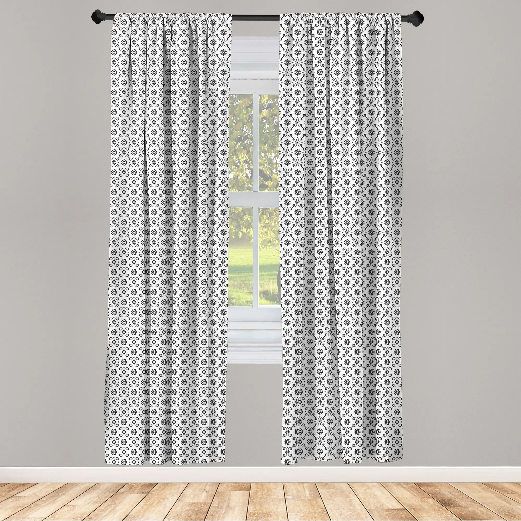 East Urban Home Black and White Window Curtains, Monochrome Floral ...