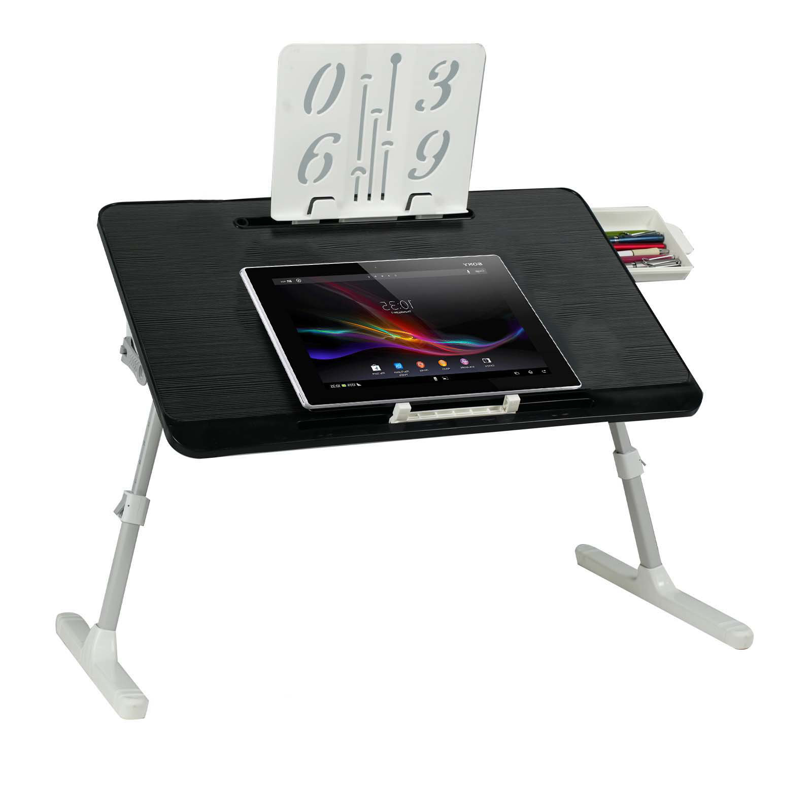 Ebern Designs Foldable Laptop Bed Desk With Book Stand & Storage Drawer ...