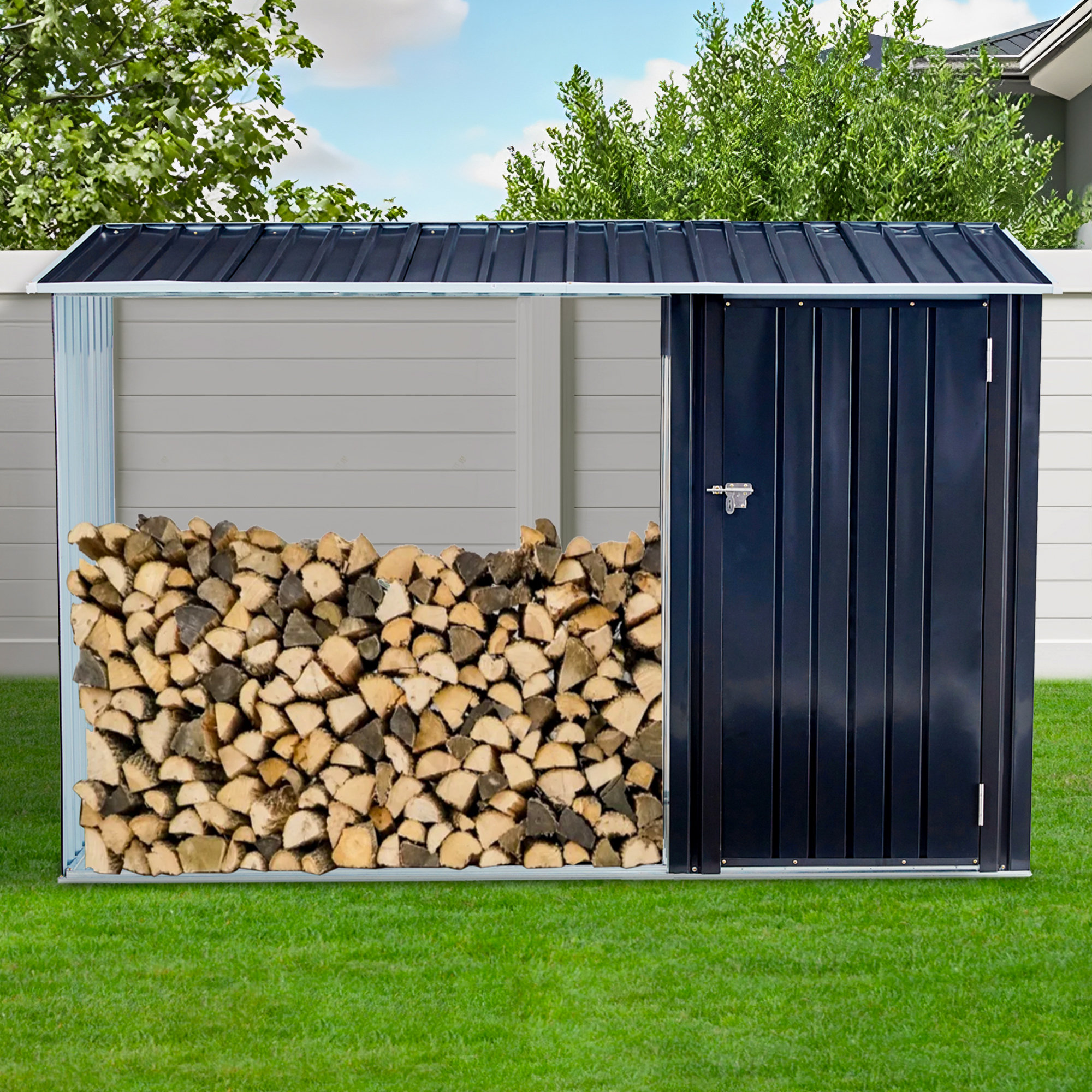 Arlmont & Co. Outdoor Firewood Storage Shed With Log Holder, Anthracite ...