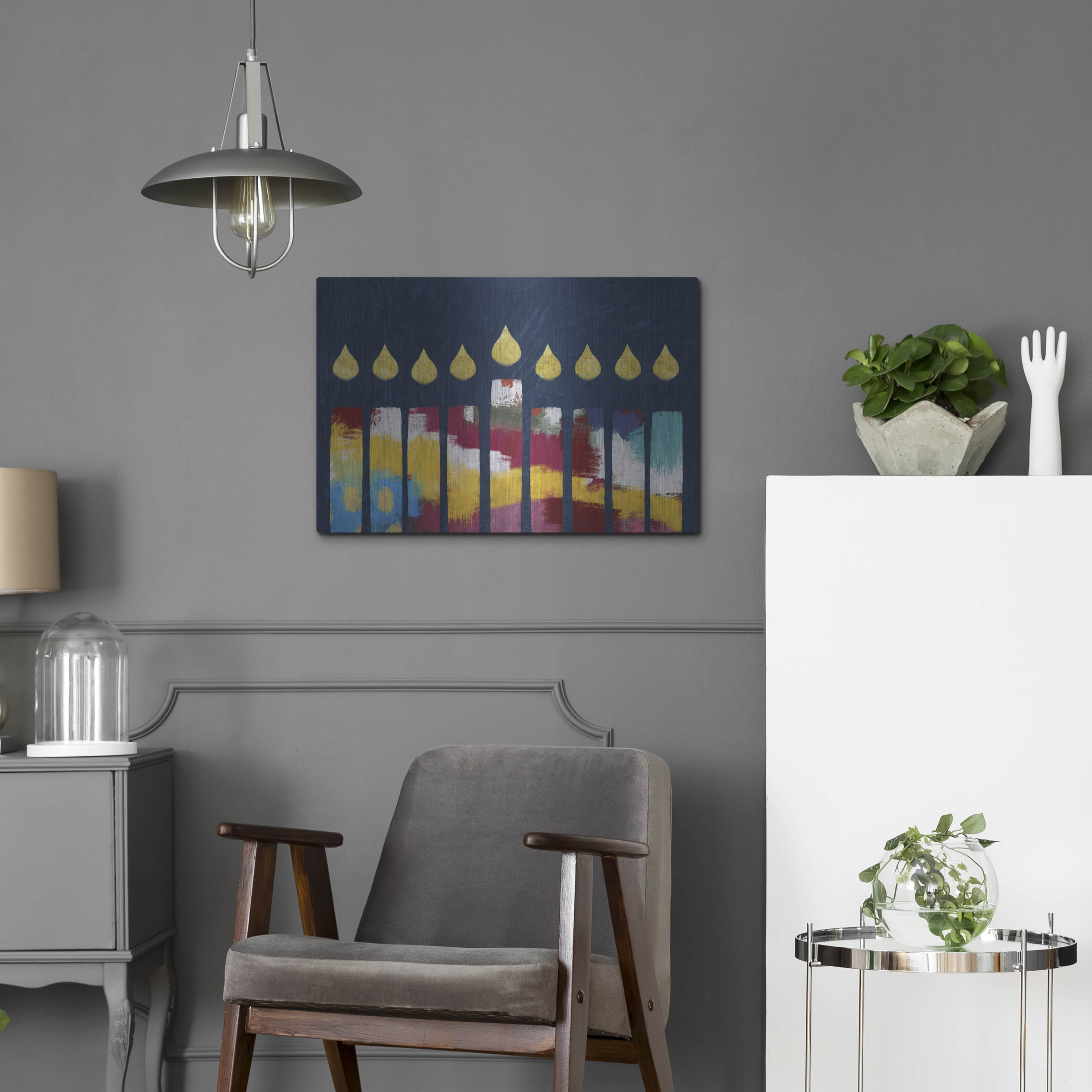 Lark Manor 'Bold Colourful Menorah' by Linda Woods Metal Wall Art ...