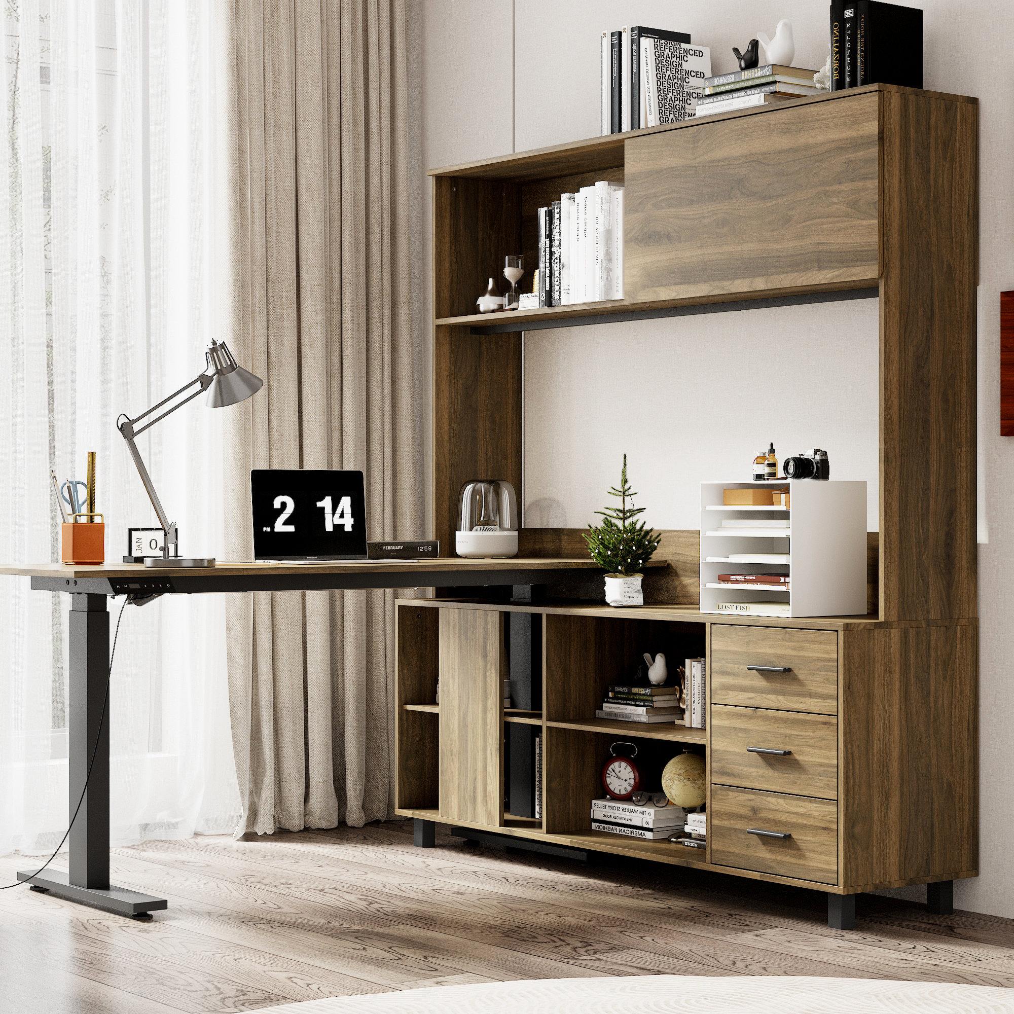 Millwood Pines 63'' W L-Shaped Lift Computer Desk (29'' H To 45'' H ...