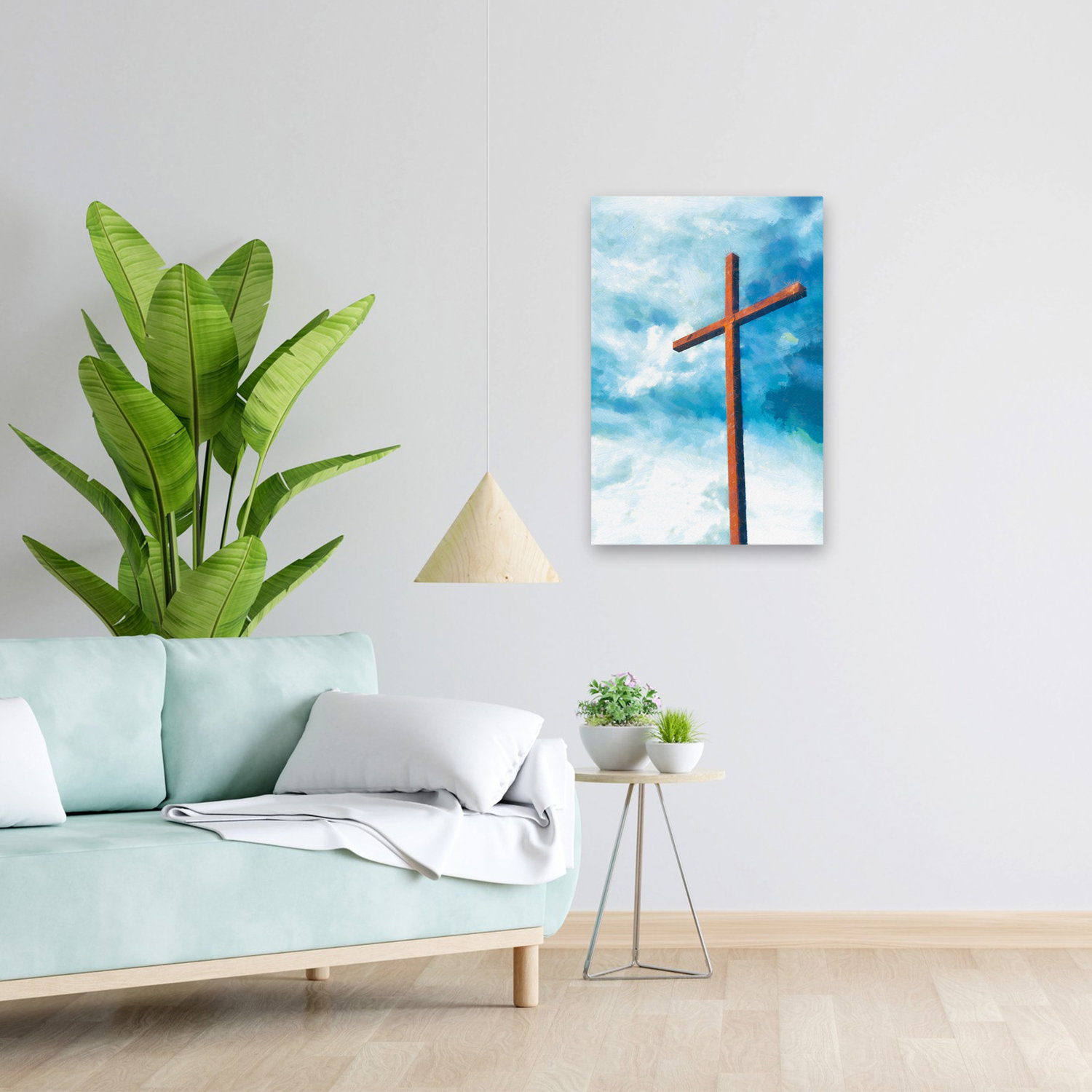 Trinx Cross Of Faith - Contemporary Cross Blue Sky Sunlight Art | Wayfair