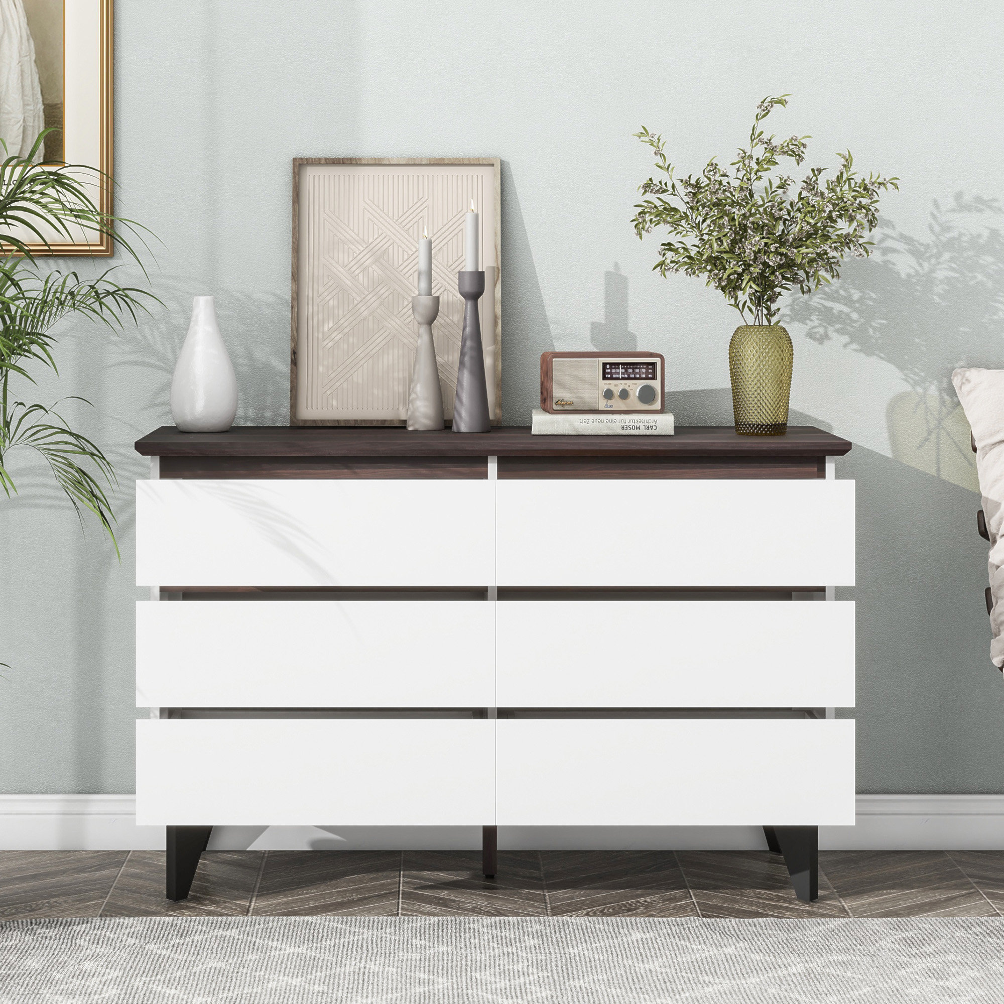 STYLISH Commode double à 6 tiroirs avec tiroirs larges pour la chambre ...