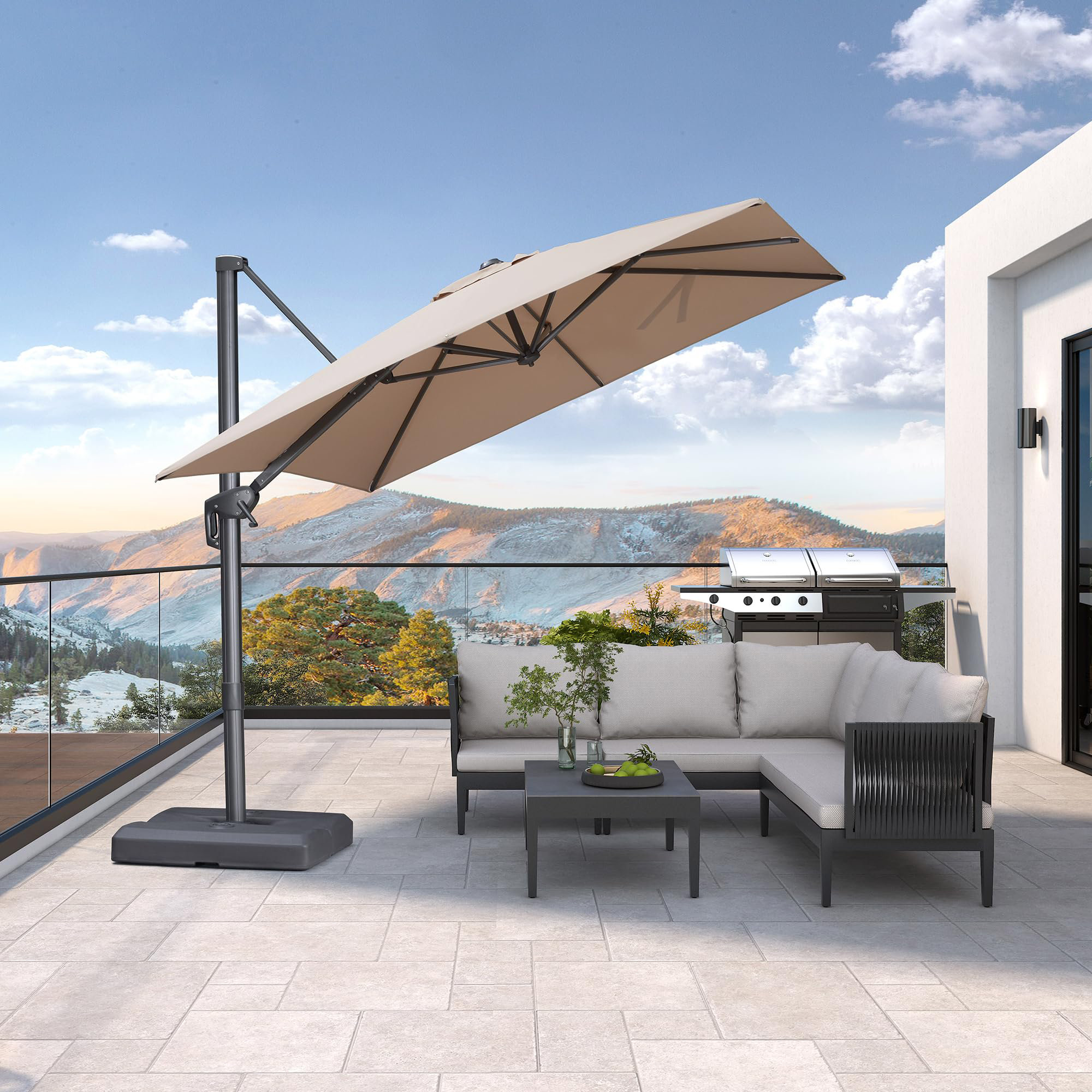 Arlmont & Co. Parasol extérieur en porte-à-faux 96 po Rilei avec tissu ...