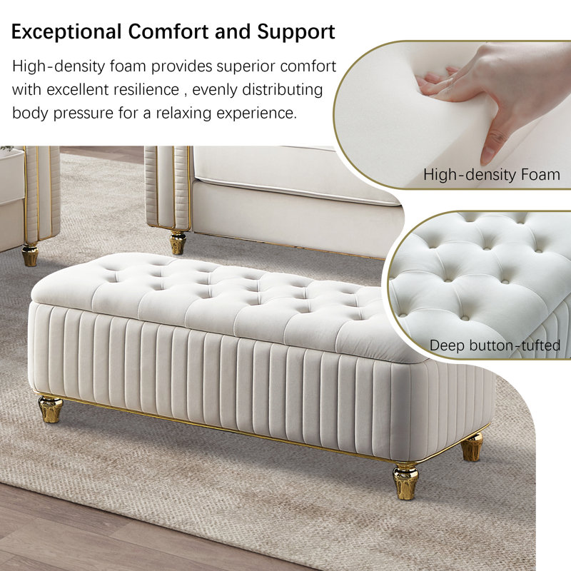 Everly Quinn Upholstered Velvet Storage Bench With Deep Tufted Surface ...