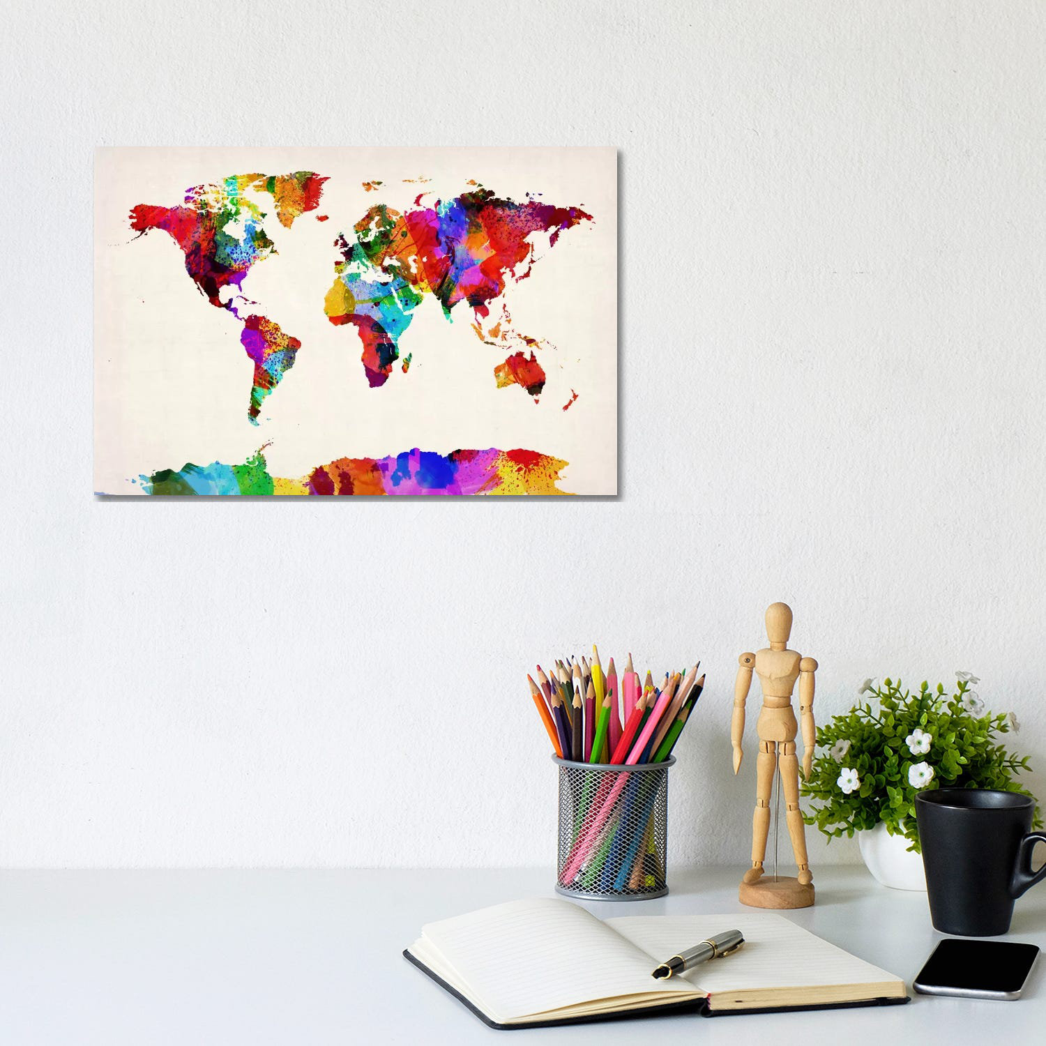 iCanvas 'Map of The World (Abstract Painting) II' by Michael Tompsett ...