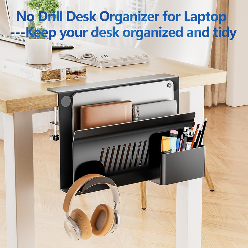 Rebrilliant Desk Side Storage Organizer, No Drill Laptop Desk Mount ...