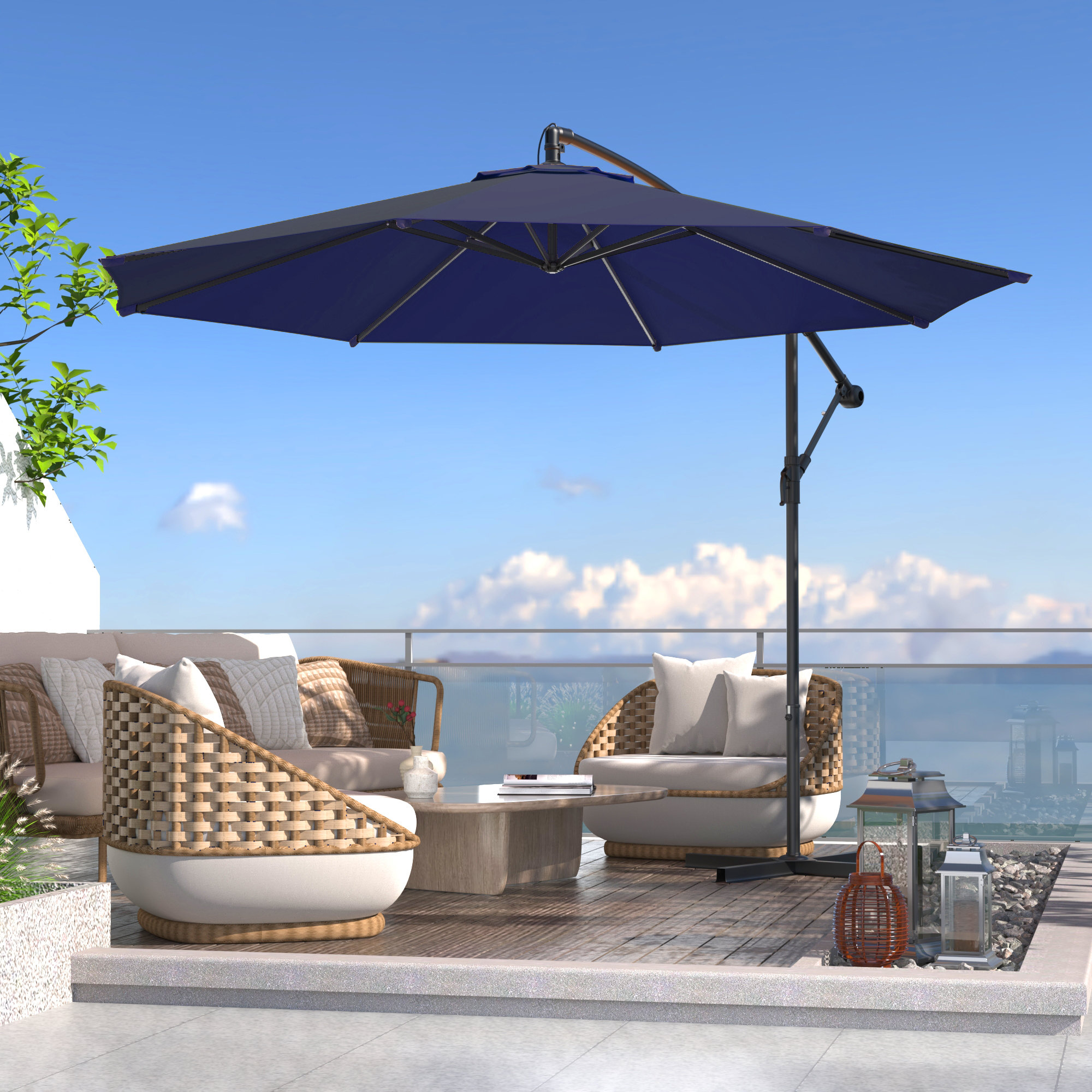 EROMMY 10ft Outdoor Cantilever Umbrella - Offset Patio Umbrella with Easy Tilt, 99.9% UV ...