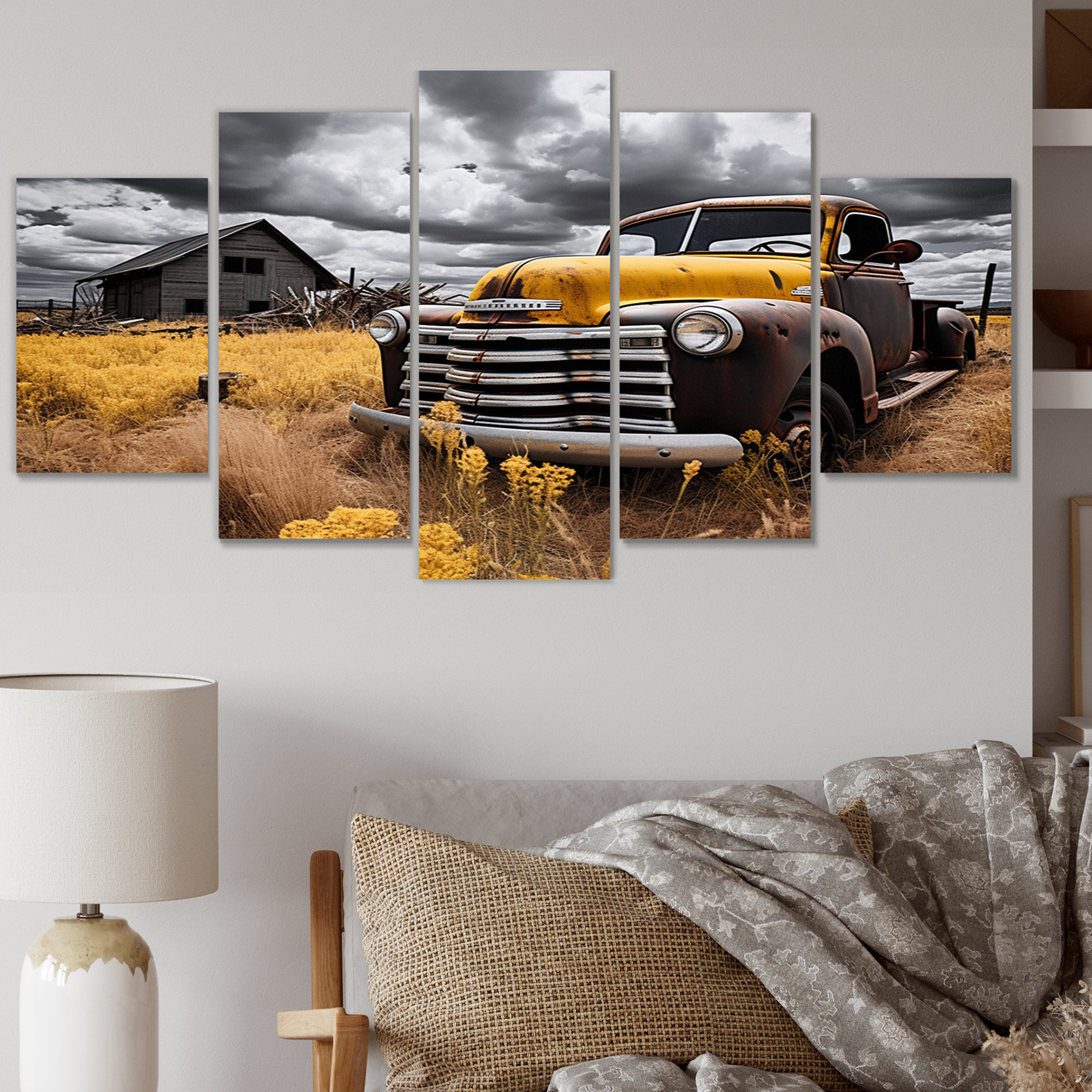 Gracie Oaks Yellow Pickup Truck Rustic Rides I - Transportation Wall ...