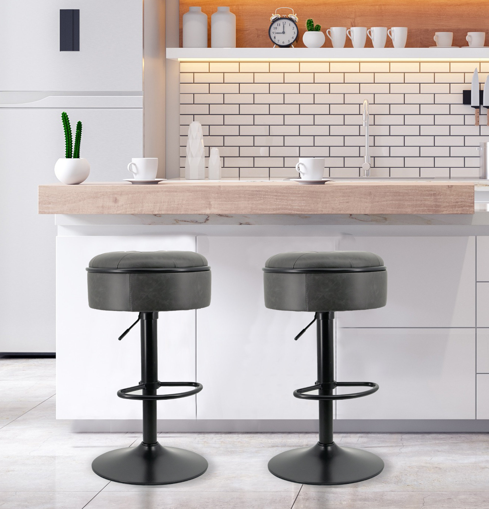 Ebern Designs Jeetu Upholstered Adjustable Height Counter Stool with ...