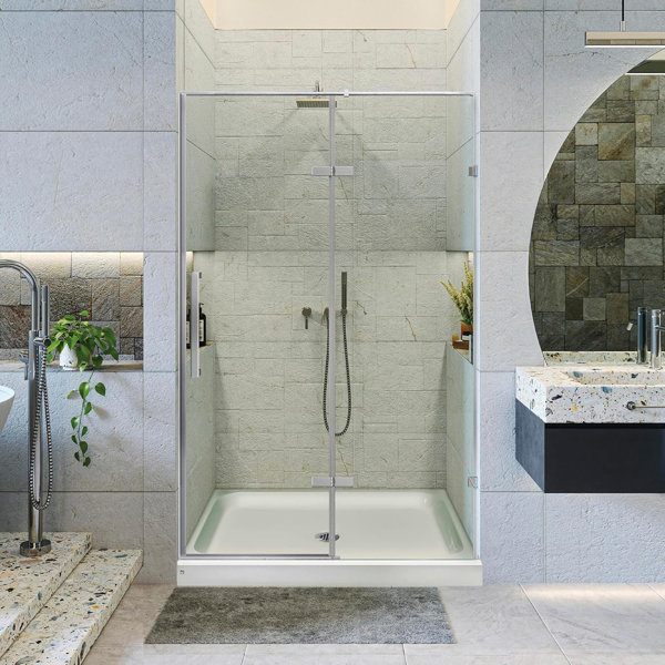 Fine Fixtures Frameless Shower Door Set - Clear Tempered Glass Door ...