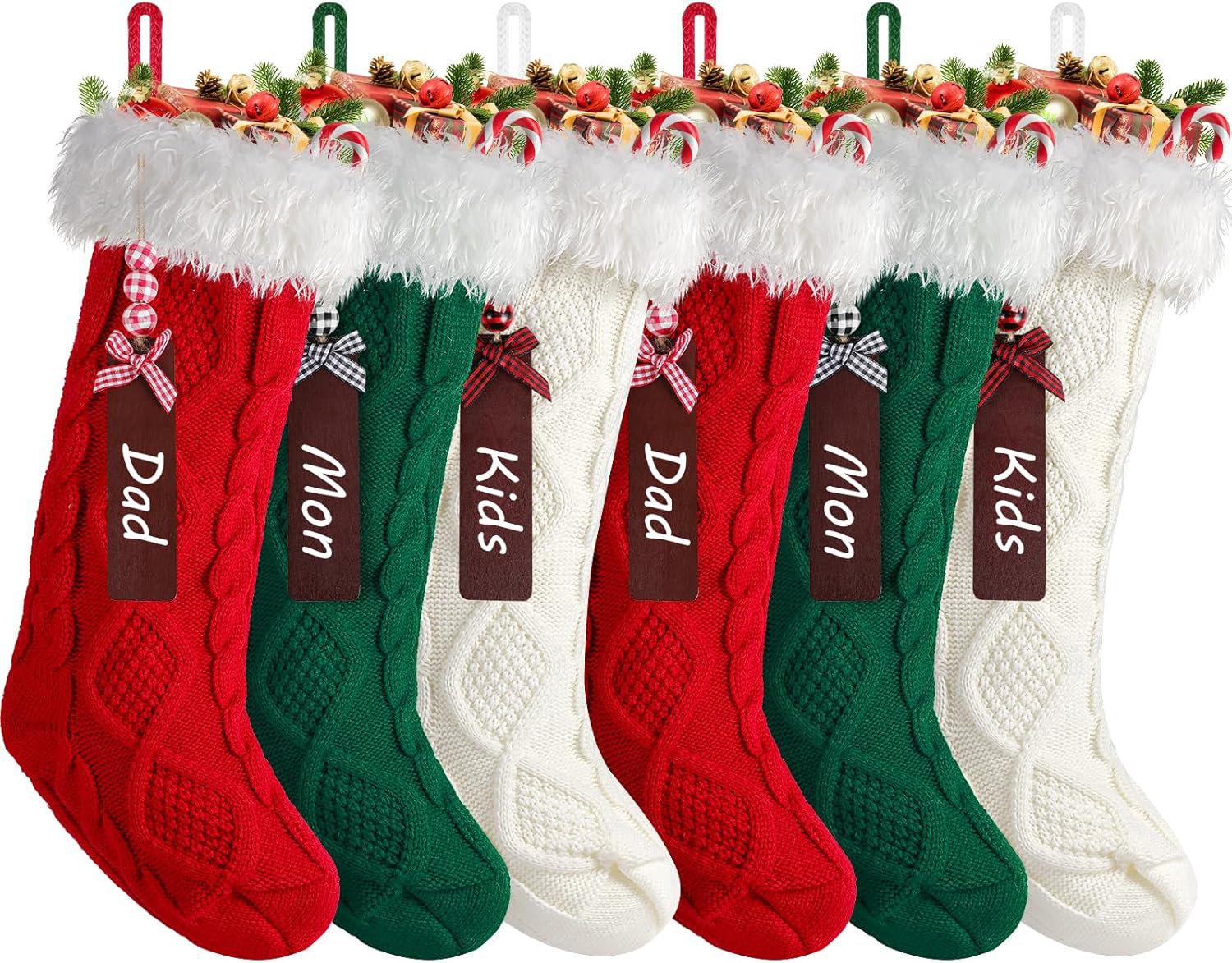 AMIBZ 6 Pack Christmas Stockings, Large Knitted Stocking With ...