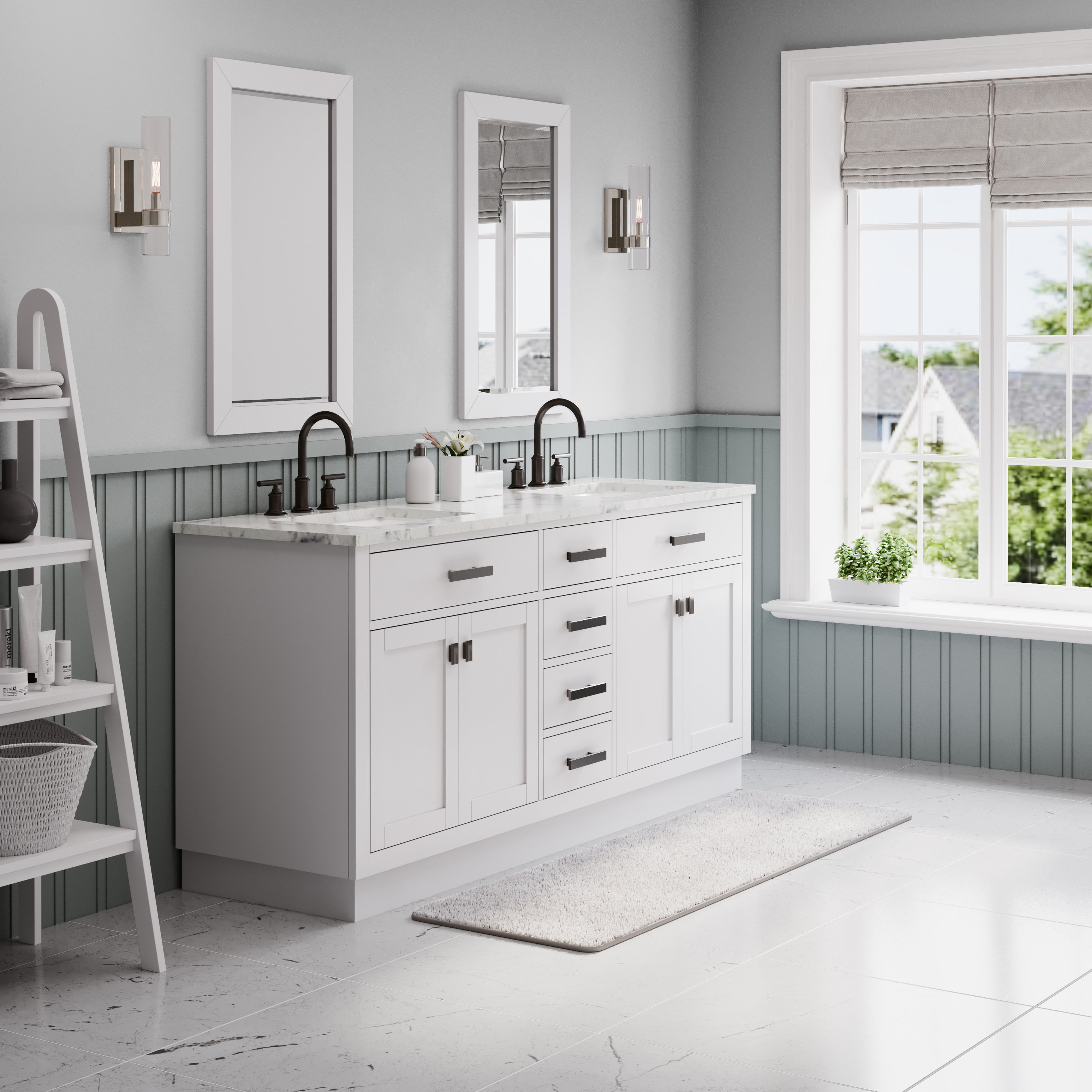 Water Creation Hartford 72" Carrara White Marble Countertop Bath Vanity ...