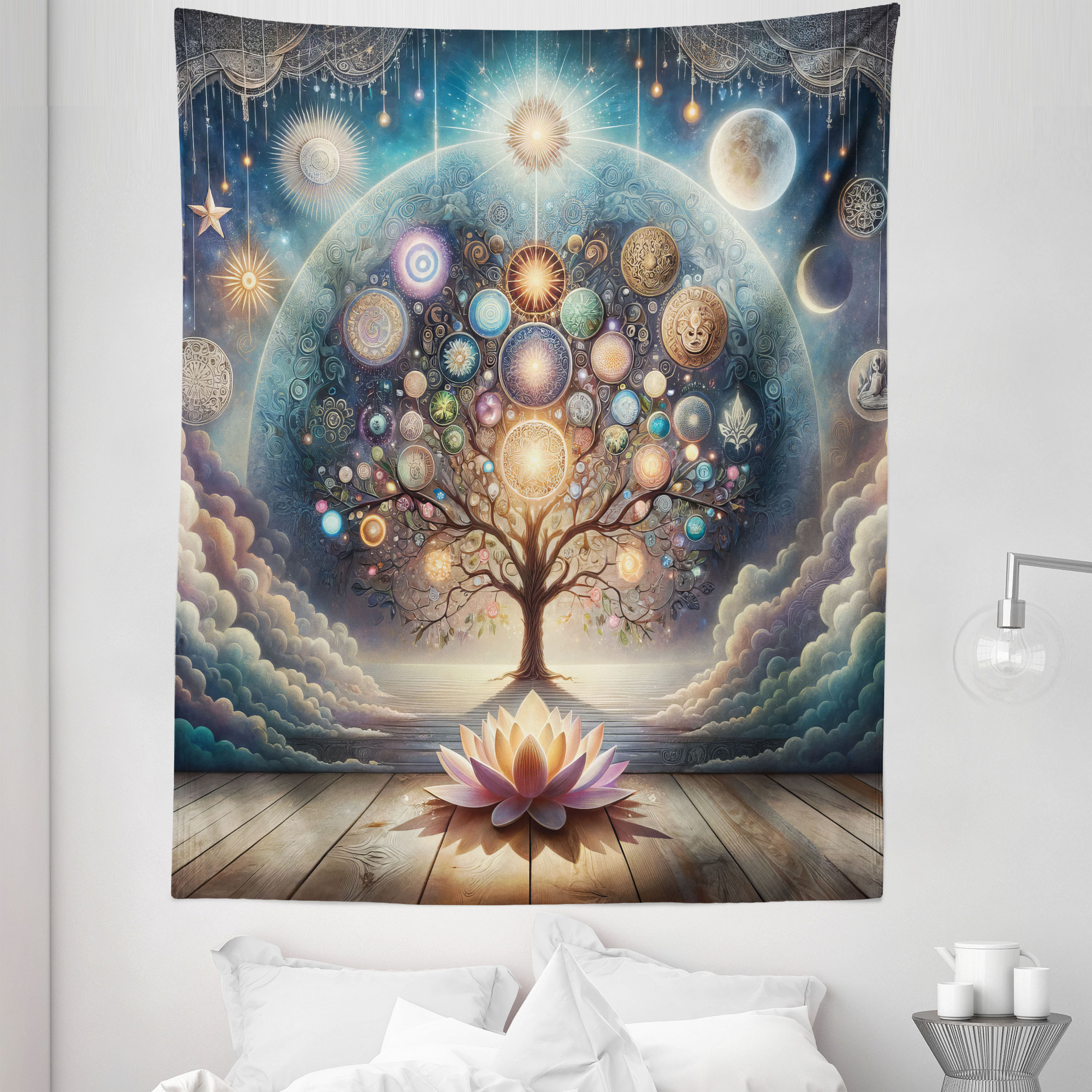 Winston Porter Tree of Life Intangible Universe Blue Lilac Pale Orange ...
