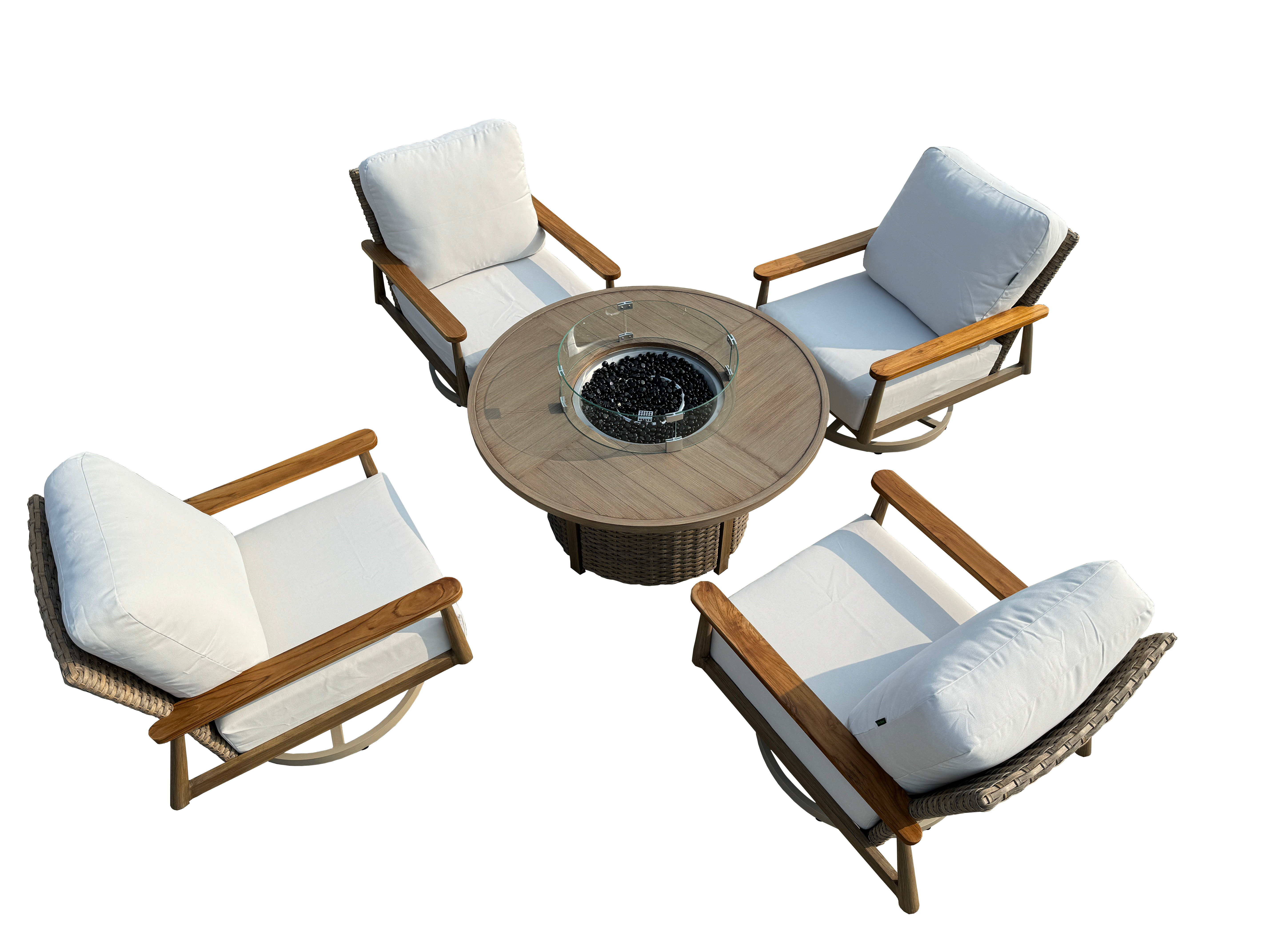 Latitude Run® 5-Piece Aluminum Wicker Outdoor Patio Fire Pit Seating ...