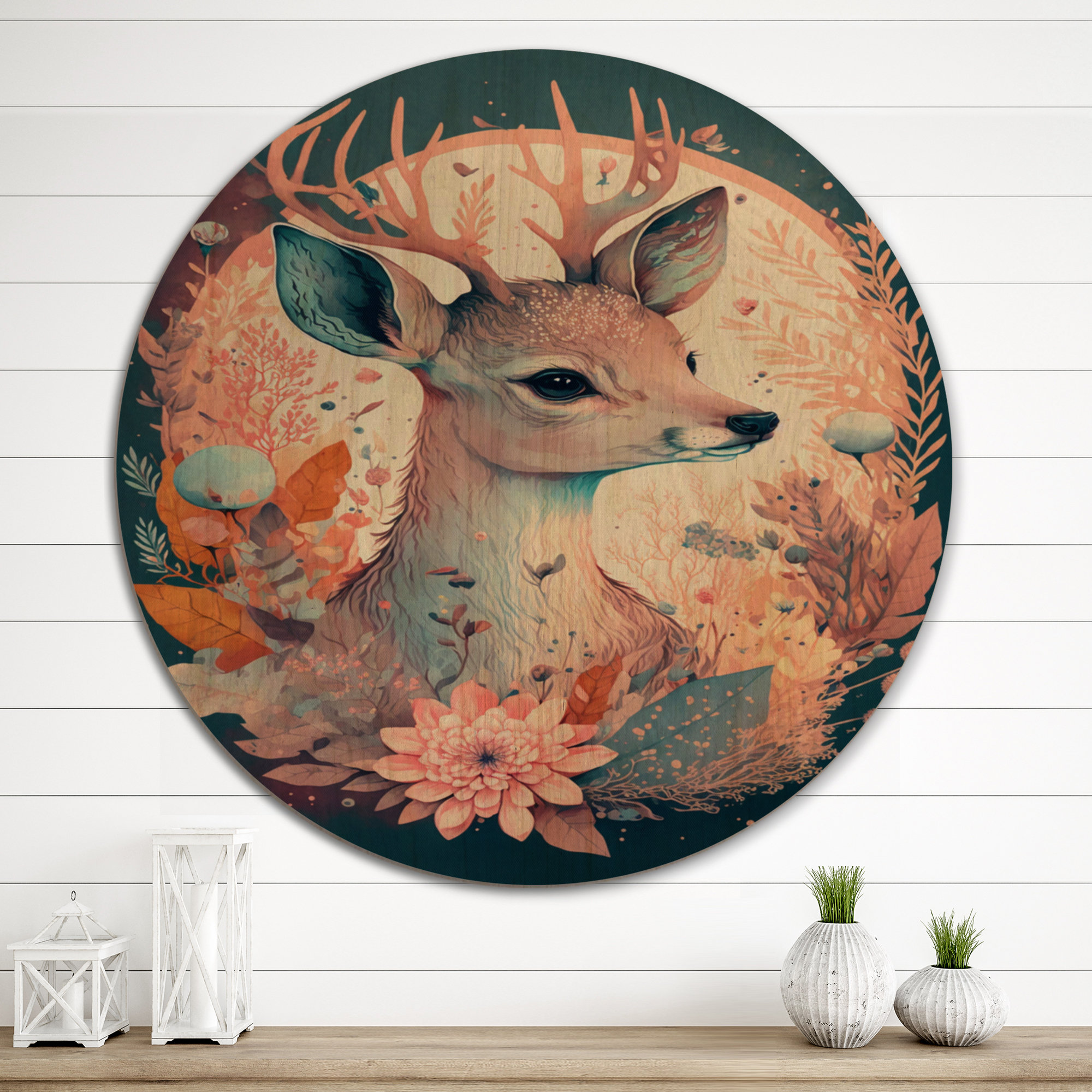 Loon Peak® Cute Deer Floral Art IV - Animals Wood Wall Art - Natural ...