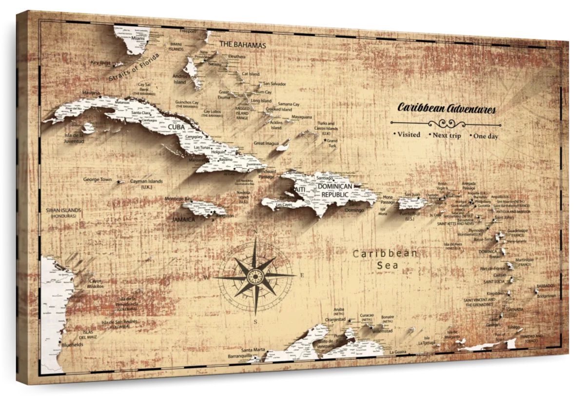 Elephant Stock Adventures Light Wood Caribbean Push Pin Map | Wayfair