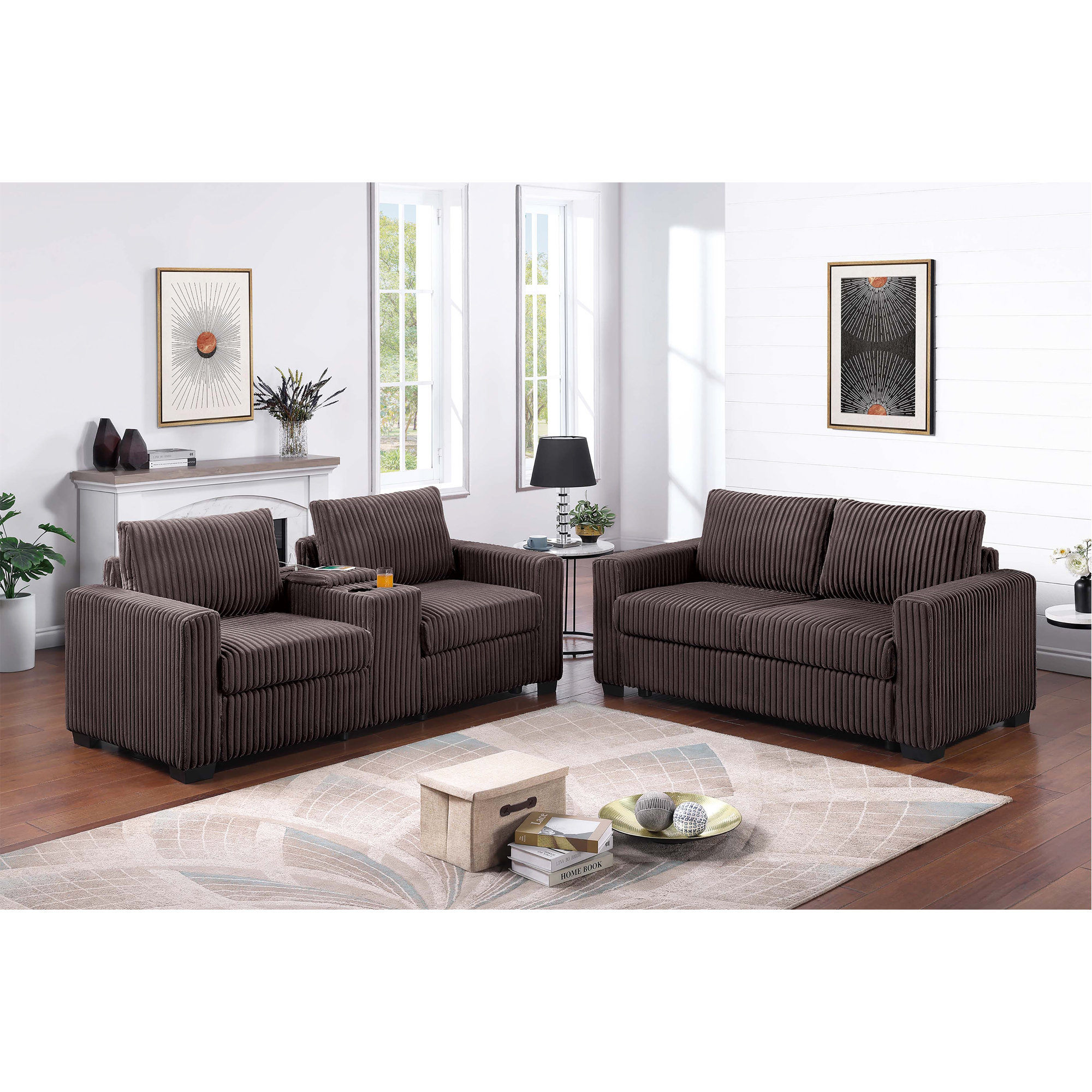 Wrought Studio™ 2Pc Sofa Set Back Cushion Plastic Legs Cup Holders ...