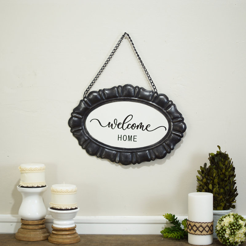 Winston Porter VIP Metal 15 in. Black Oval Hanging Welcome Sign | Wayfair