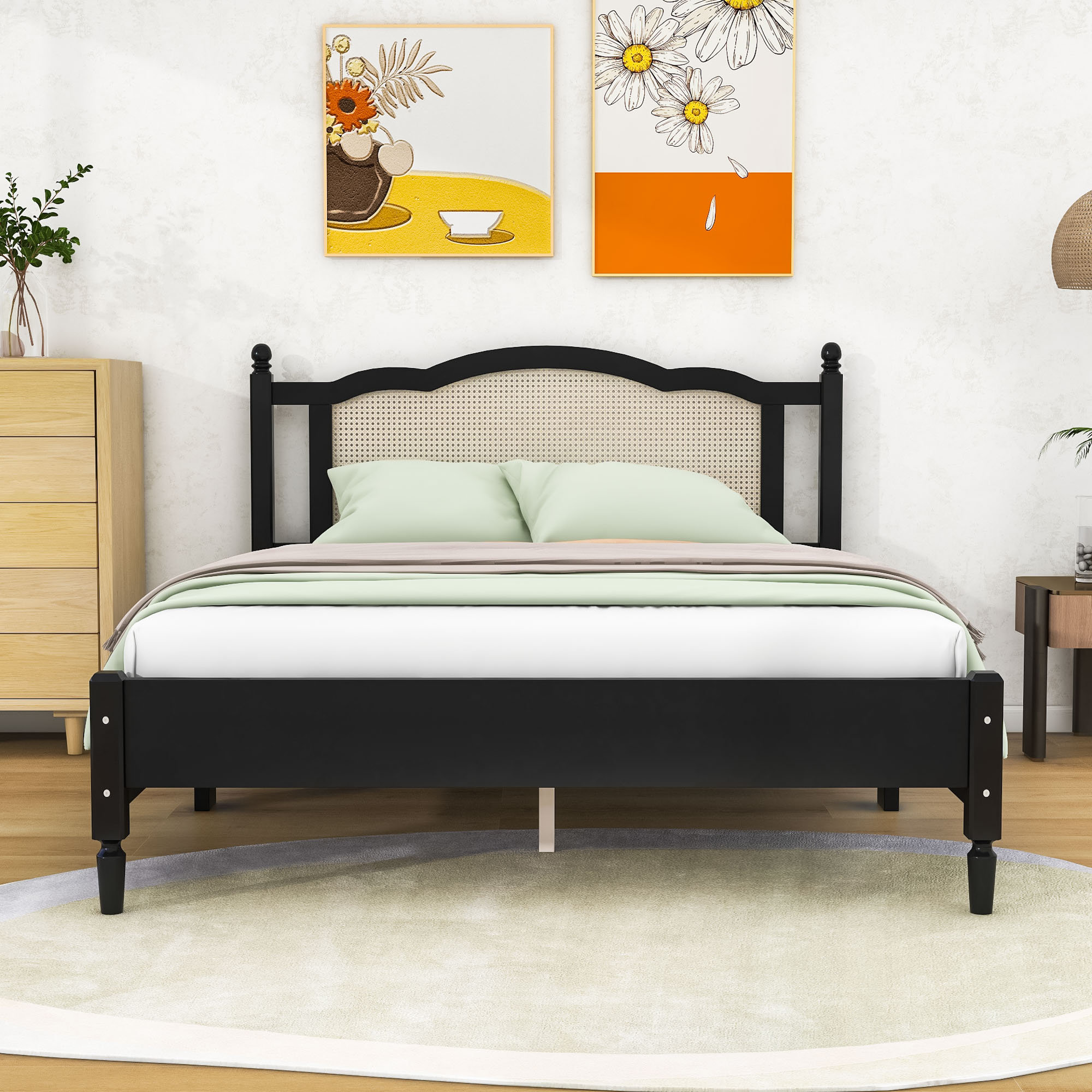 Bay Isle Home™ Caylib Wooden Platform Bed withl Rattan Headboard | Wayfair