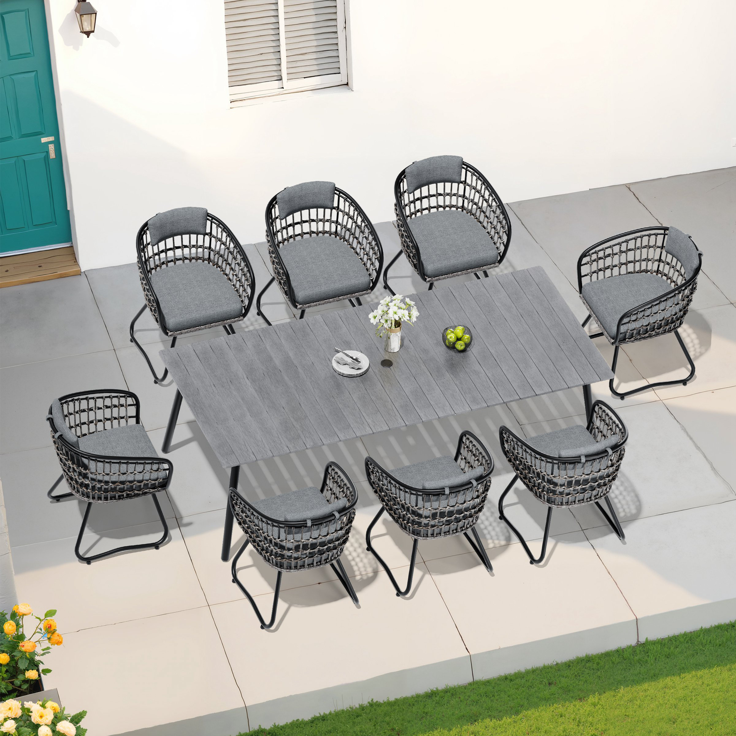 Bayou Breeze 8 People Rectangular Patio Dining Set With Cushions | Wayfair