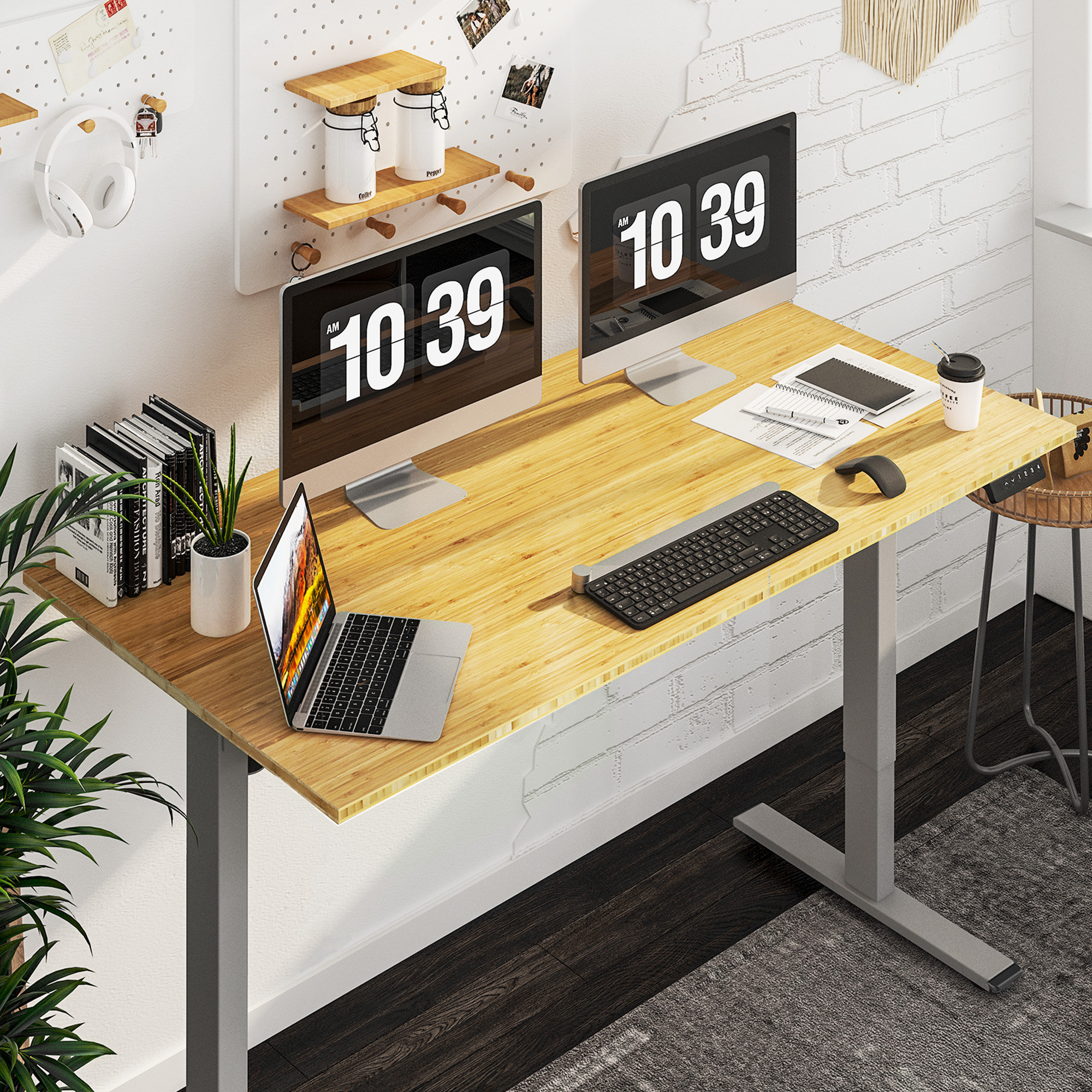 Inbox Zero Eric Height Adjustable Standing Desk, 100% Bamboo Desktop ...