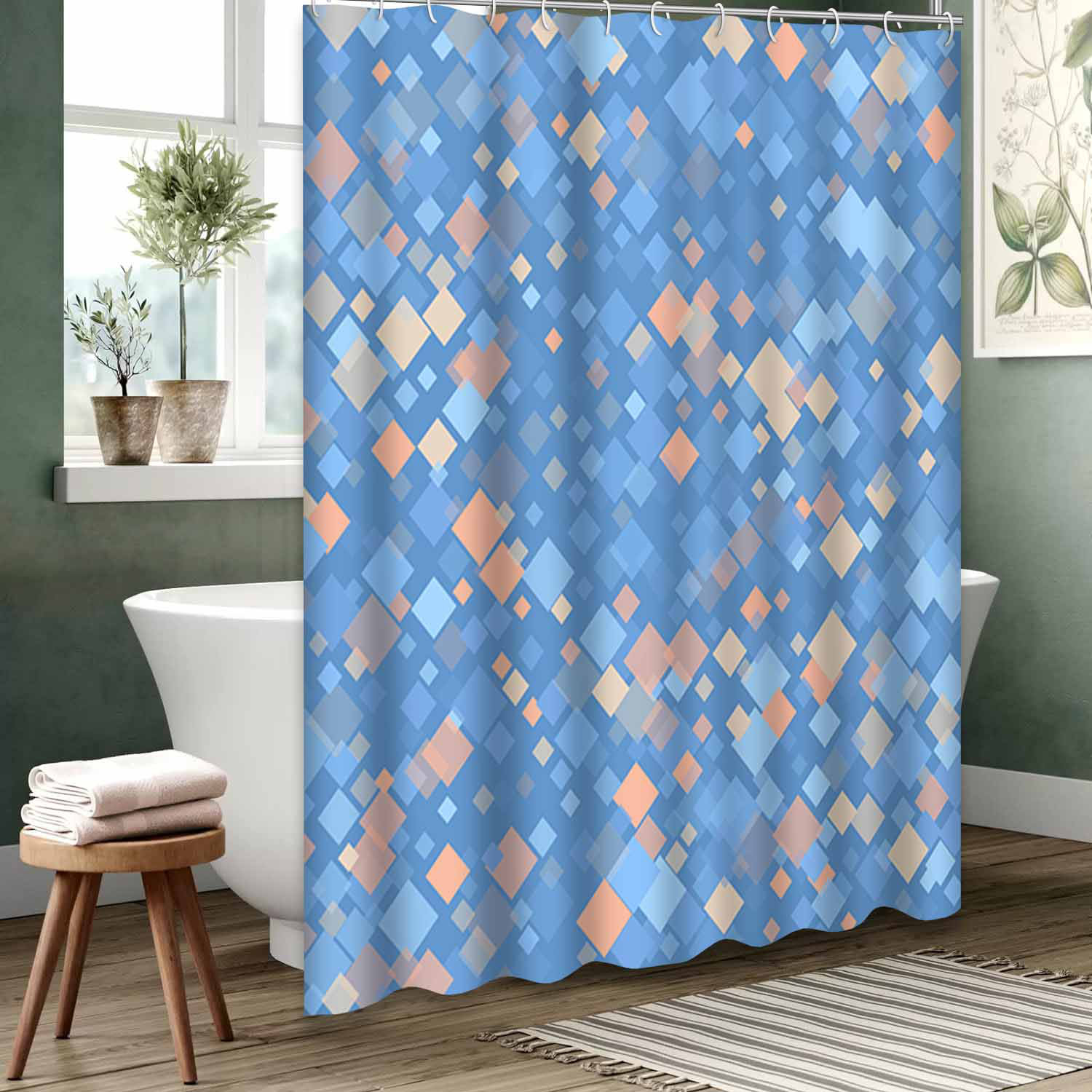 East Urban Home Blue Waterproof Shower Curtain,Minimal Geometric Cover ...
