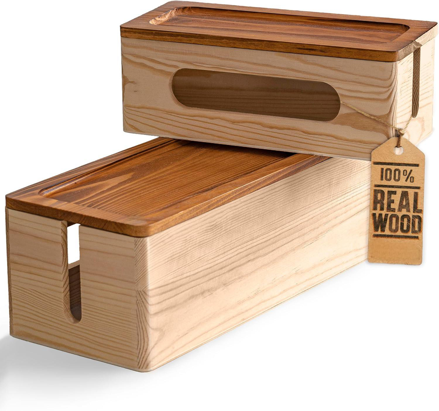 yitesiUSA Natural Wood Cable Management Box,Set Of Two,Large & Medium ...