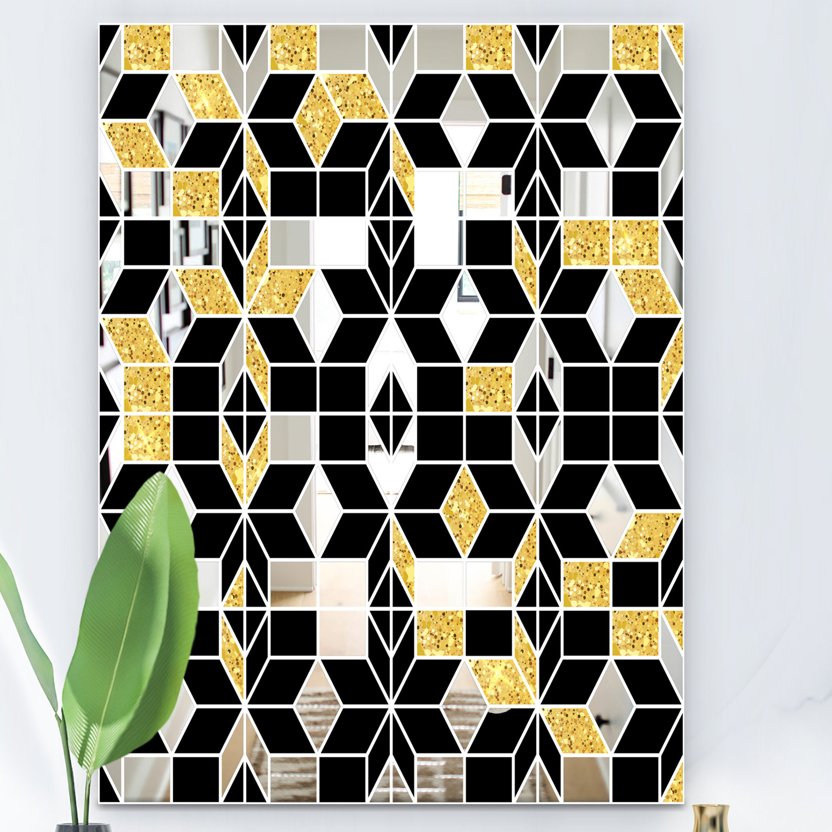 East Urban Home Triangular Diamond Universe Mid-Century Accent Mirror ...