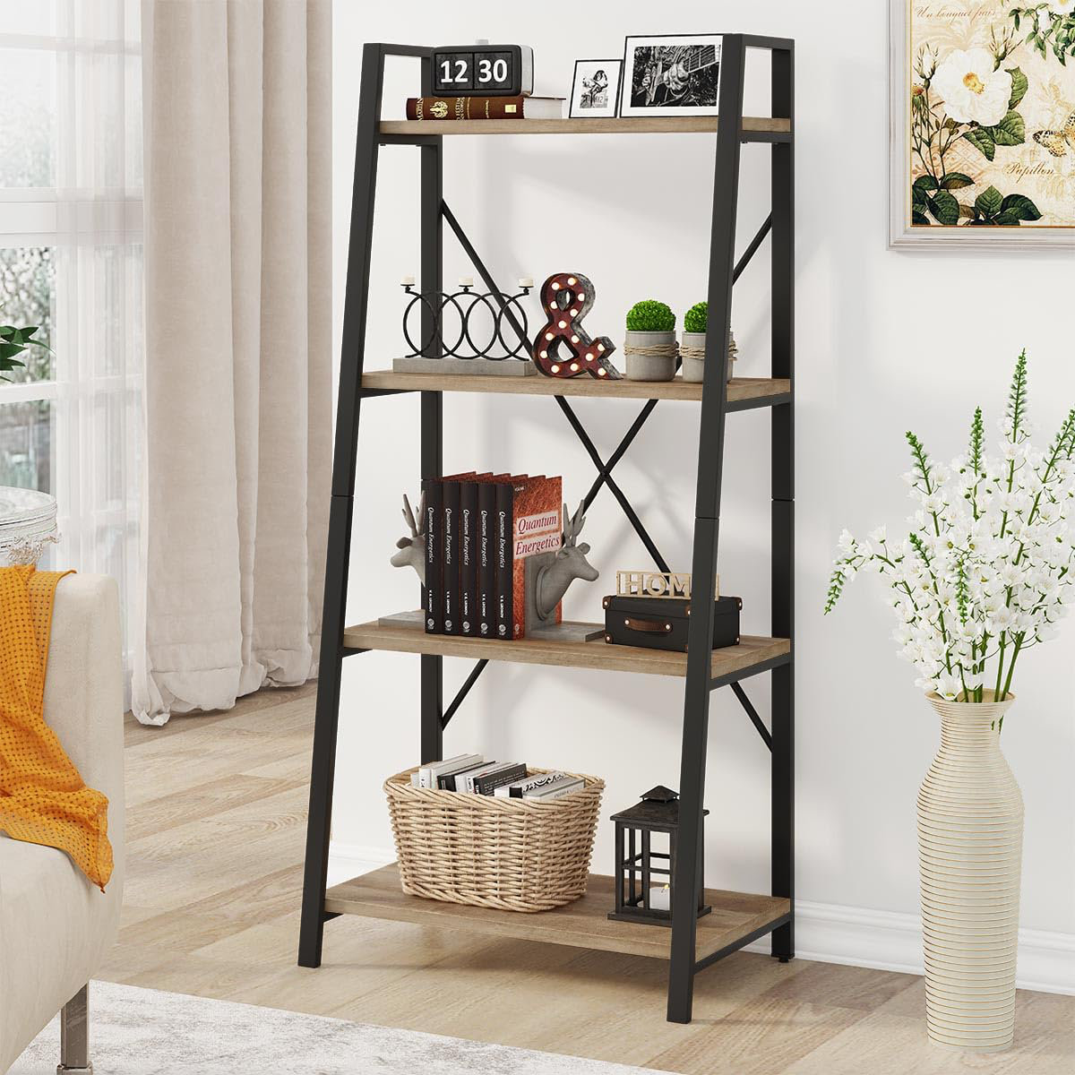 17 Stories Rustic Style 4 Tier Industrial Ladder Shelf Bookcase ...