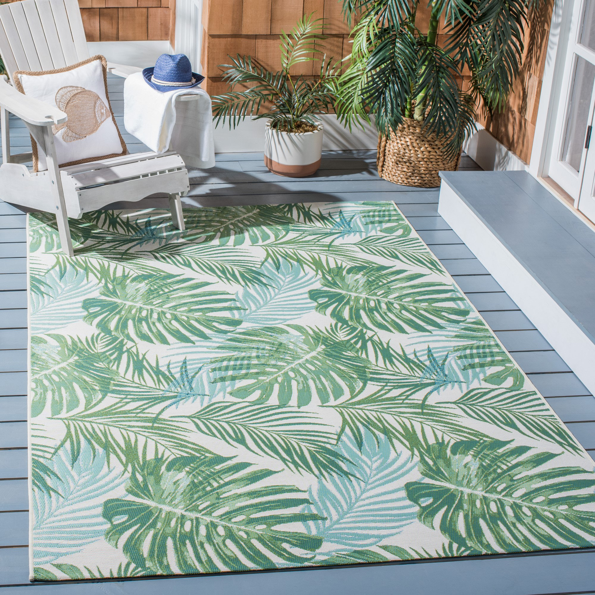 Bayou Breeze Tapis intérieur / extérieur à motif floral vert / bleu sarcelle Ivanna et ...