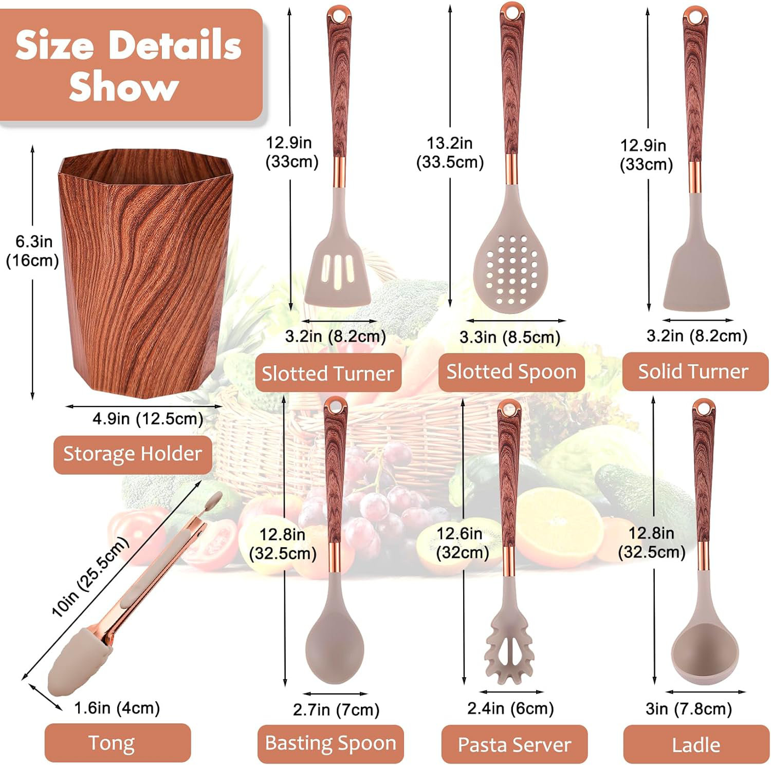 WKING 24-Piece Silicone Kitchen Utensil Set With Wood Pattern Handles ...