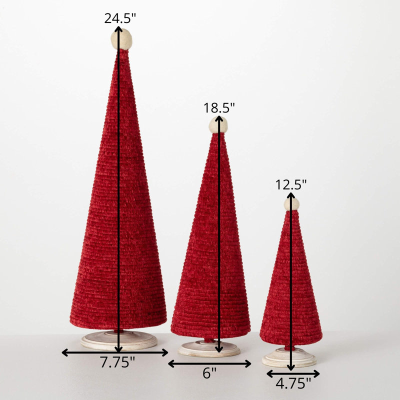 The Holiday Aisle® 24.5", 18.5" & 12.5" Christmas Red Tabletop Cone ...
