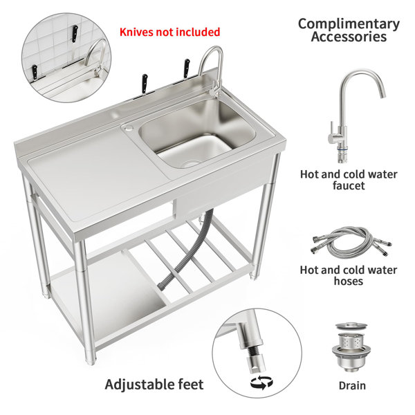 HomLux 39in Free Standing Commercial Restaurant Utility Sink, Outdoor ...
