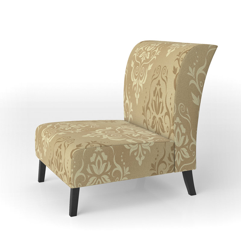 Rosdorf Park Gold Damask - Upholstered Patterned Accent Slipper Chair ...